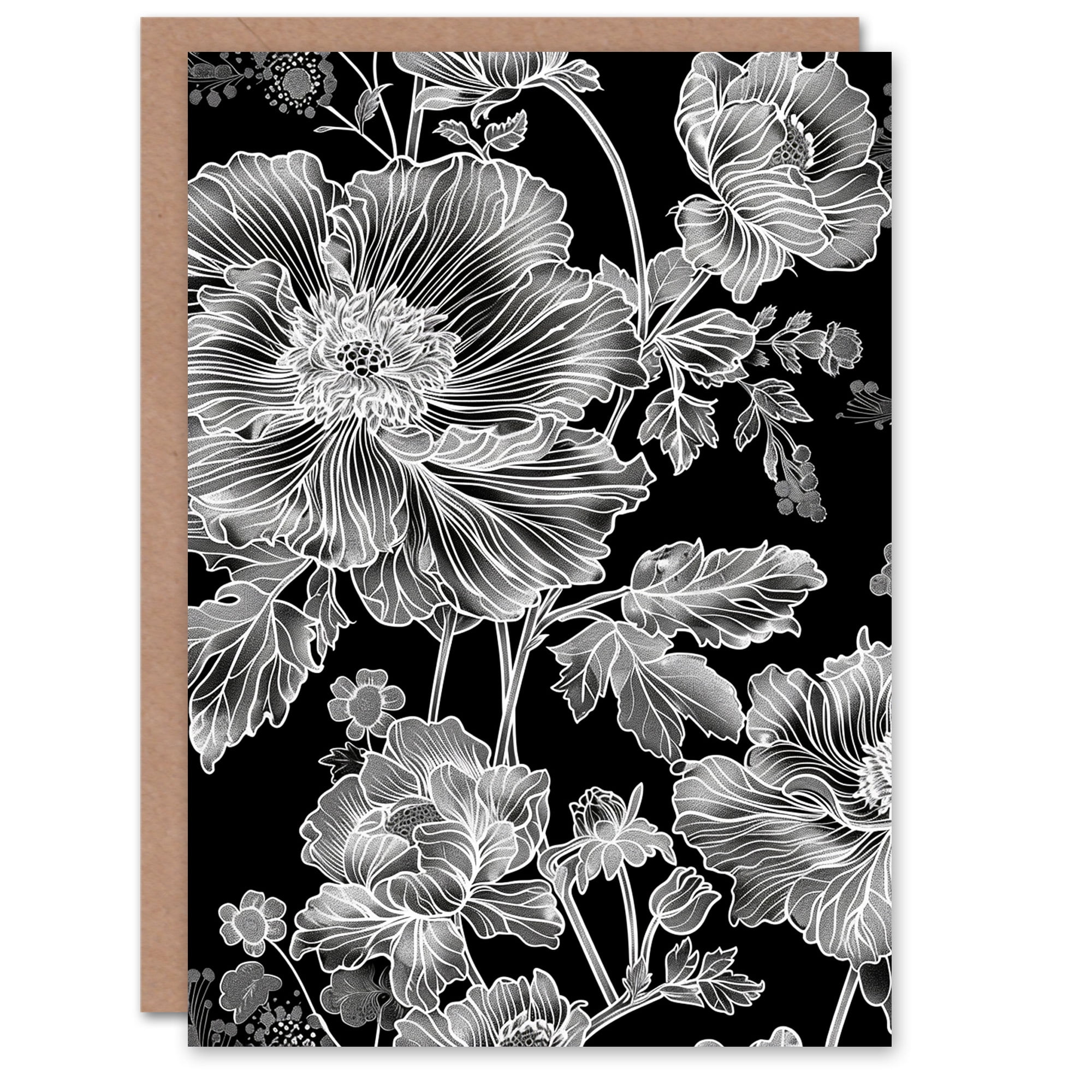 Artery8 Birthday Card Black White Design Inverted Line Flower Pattern ...