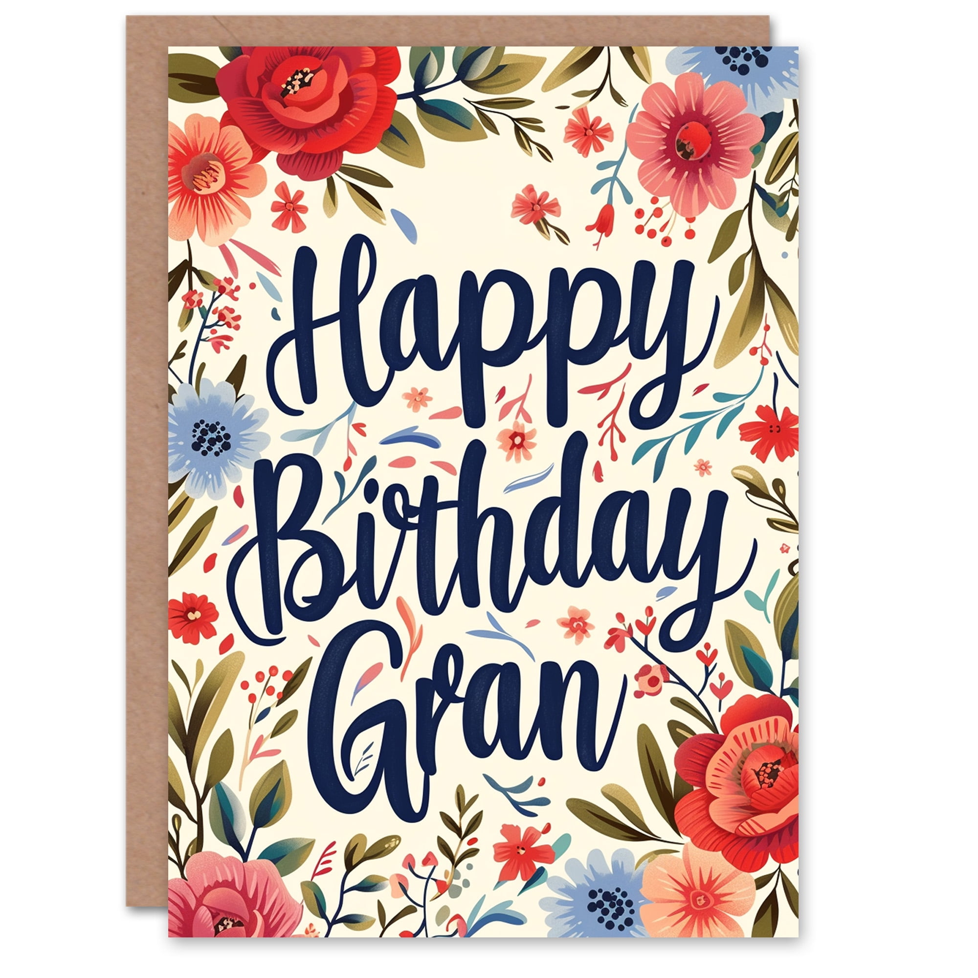 Artery8 Birthday Card Boho Flowers Flower Pattern Border For Grandma ...
