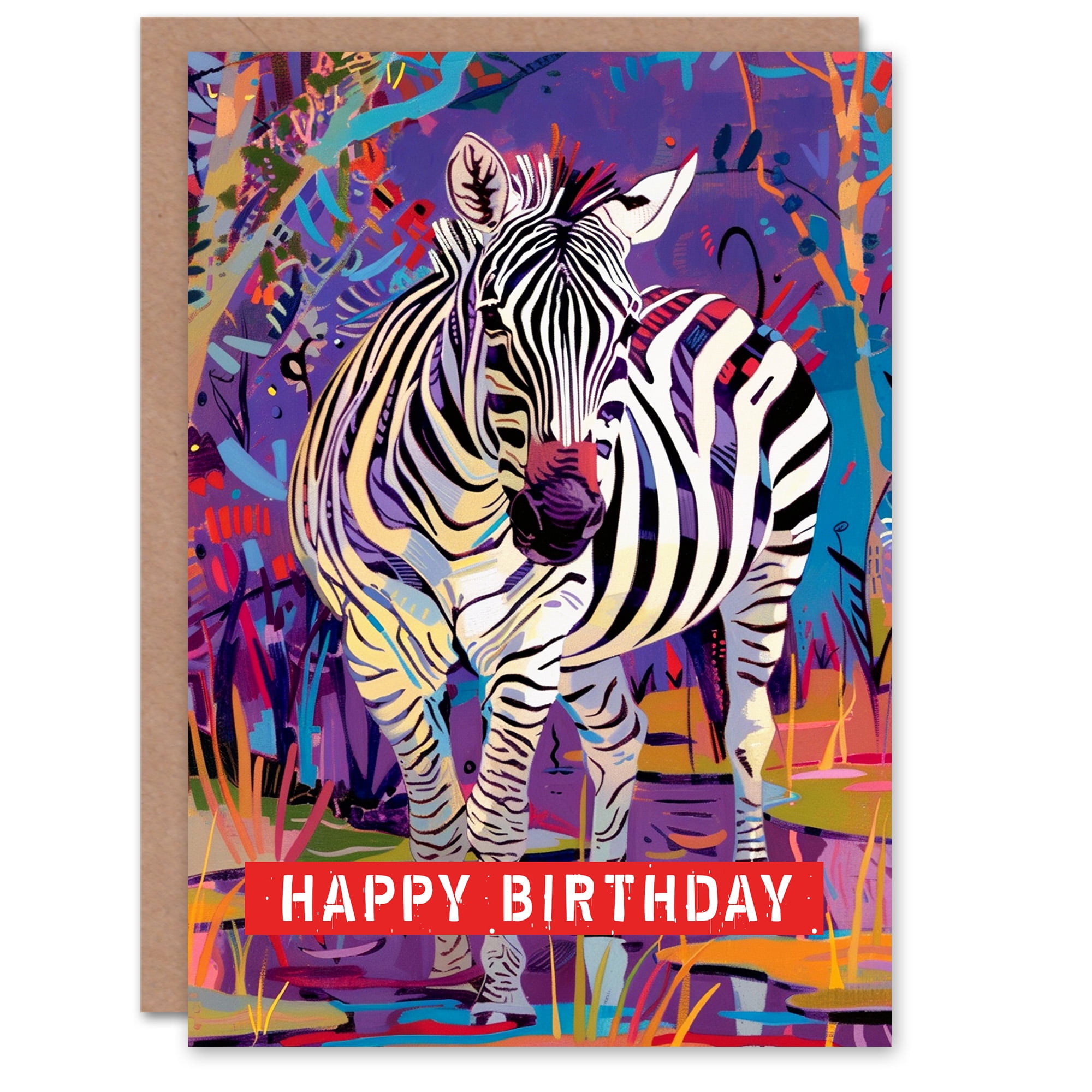 Artery8 Birthday Card Bright Colourful Zebra Safari Animal Lover ...