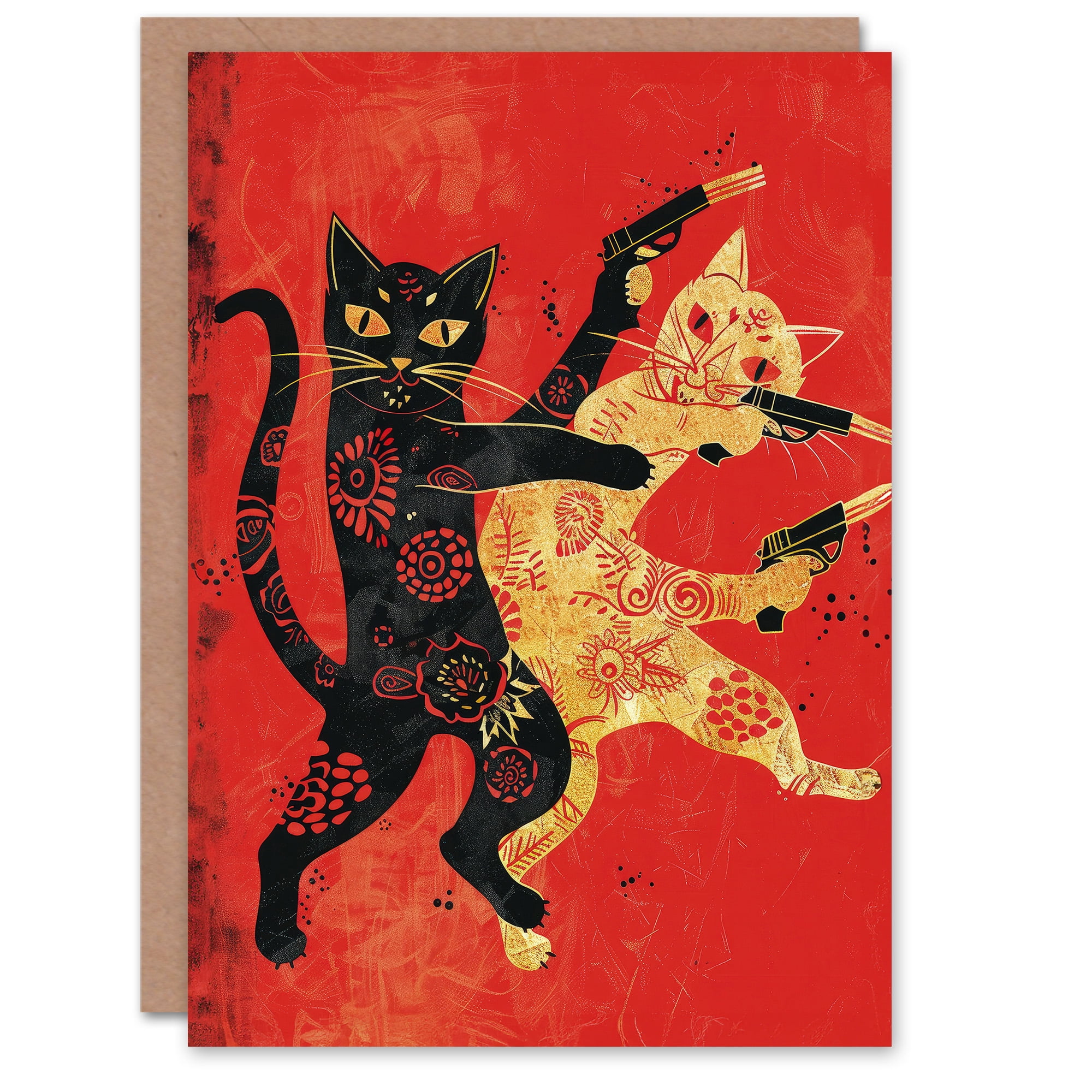 Artery8 Birthday Card Chinese Cats Fight Fun Quirky Design For Him Man ...