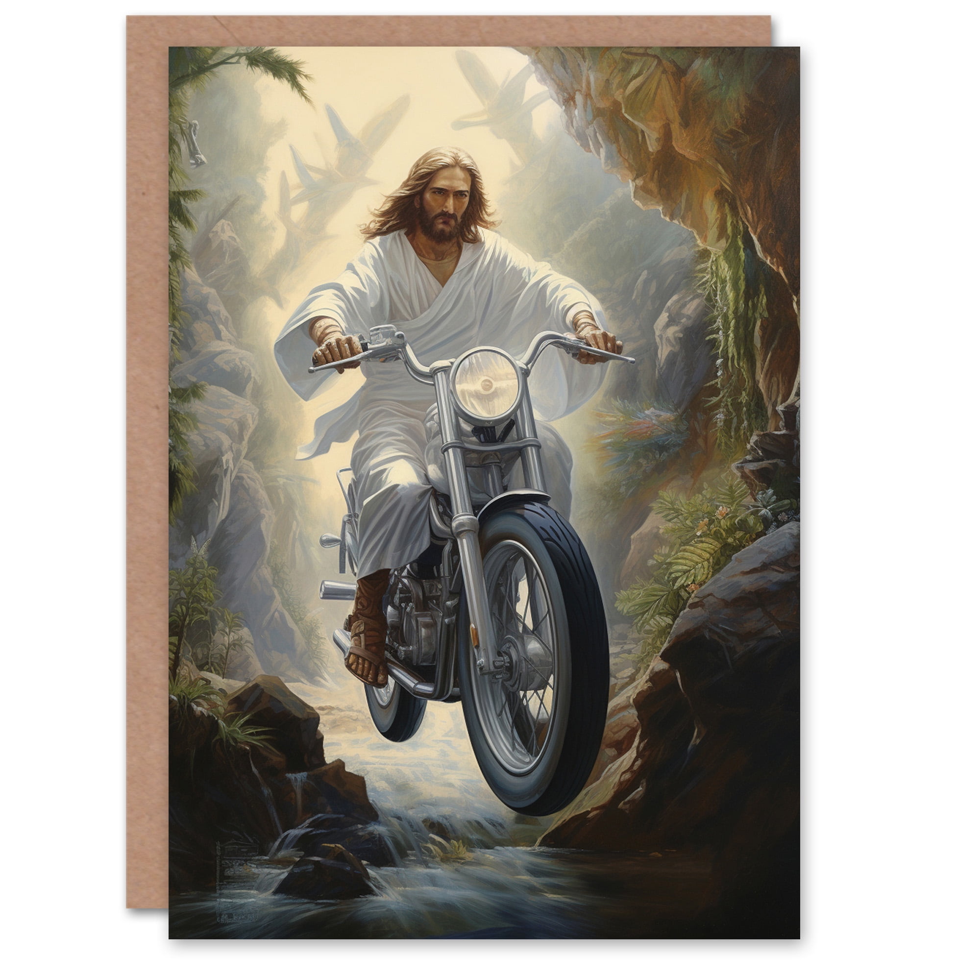 Artery8 Birthday Card Christ on a Bike Funny Motorcycle Jesus For Him Man Male Dad Brother Son ...