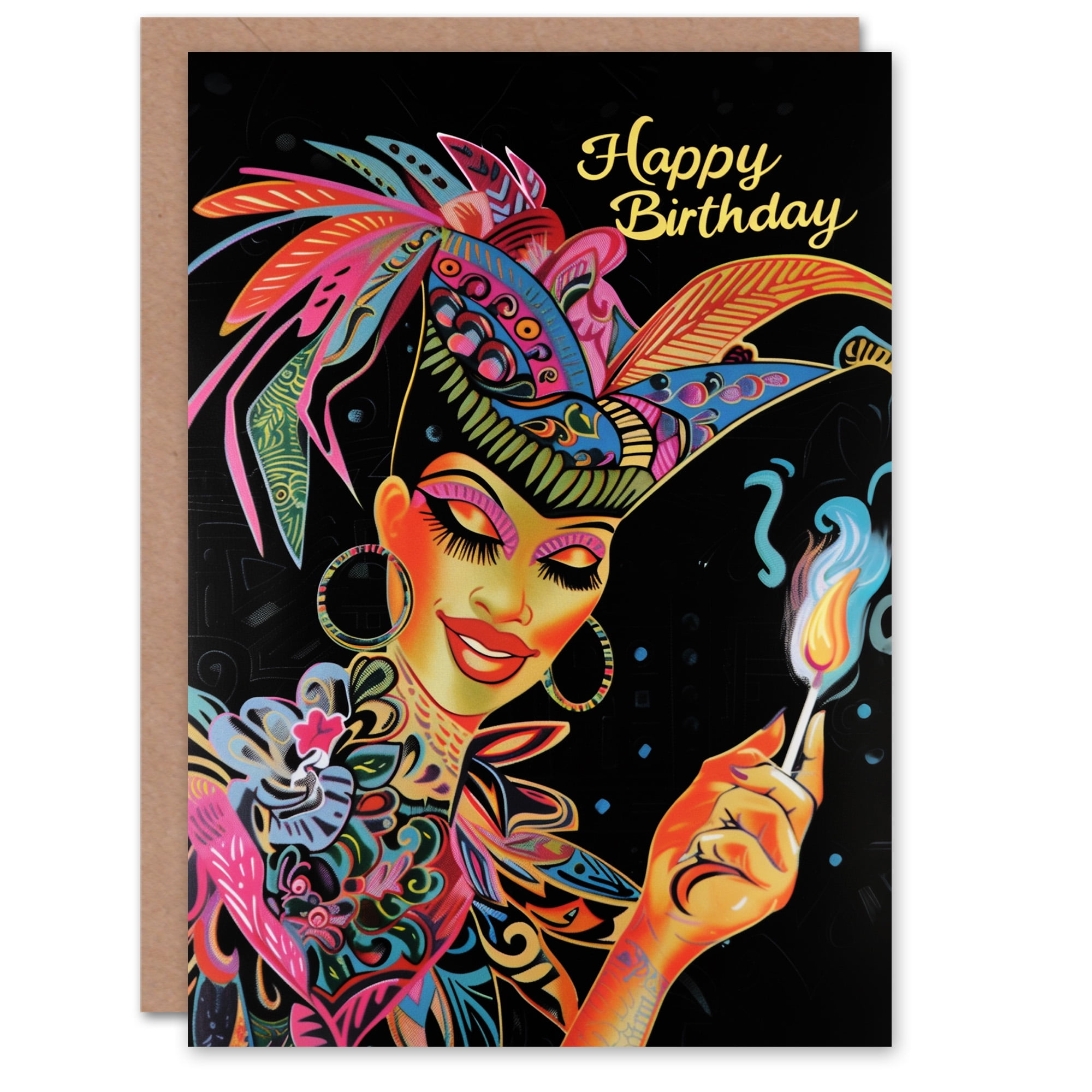 Artery8 Birthday Card Colourful Brazil Carnival Drag Queen Candle For ...