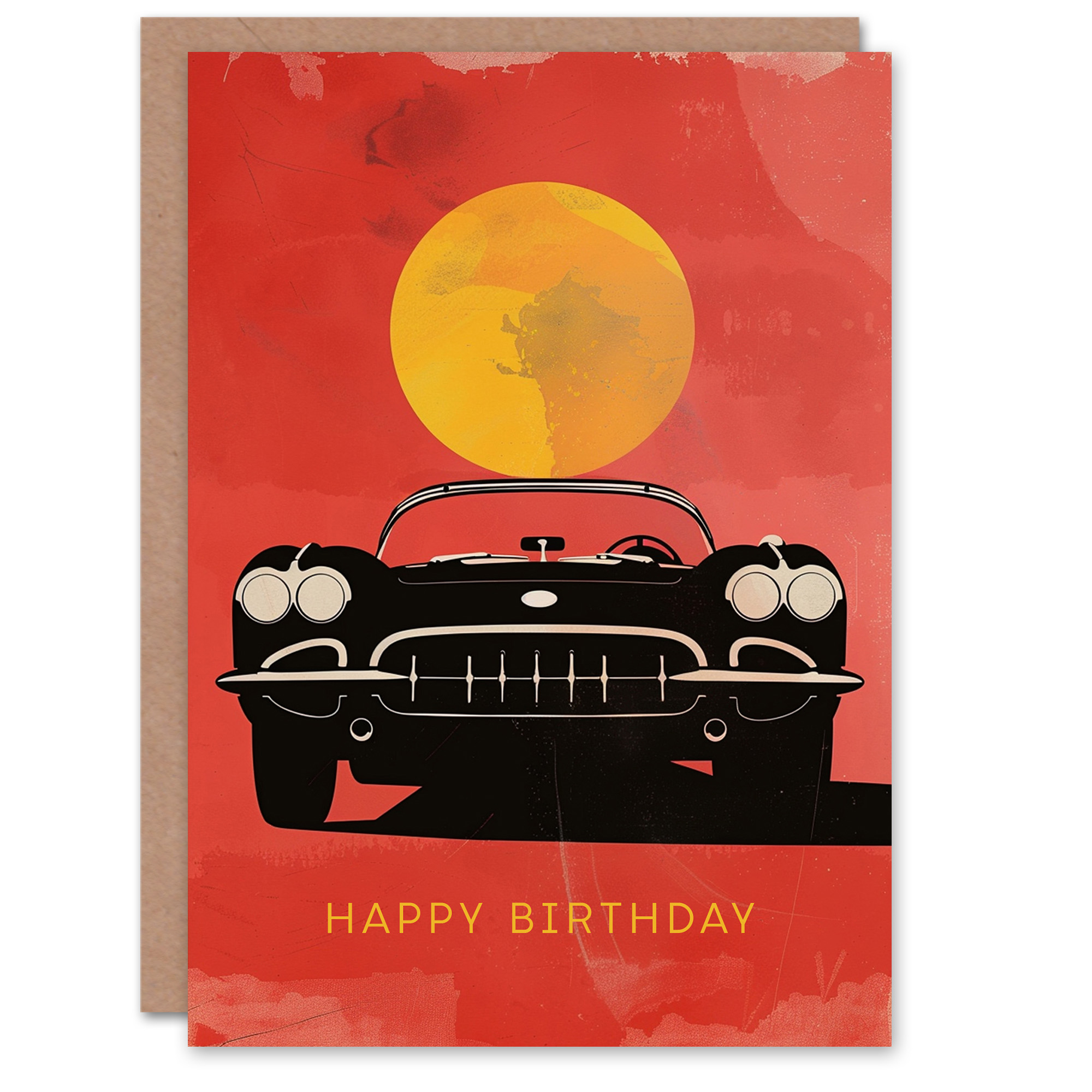 Artery8 Birthday Card Convertible Sports Car Front View Sunset Ride For ...