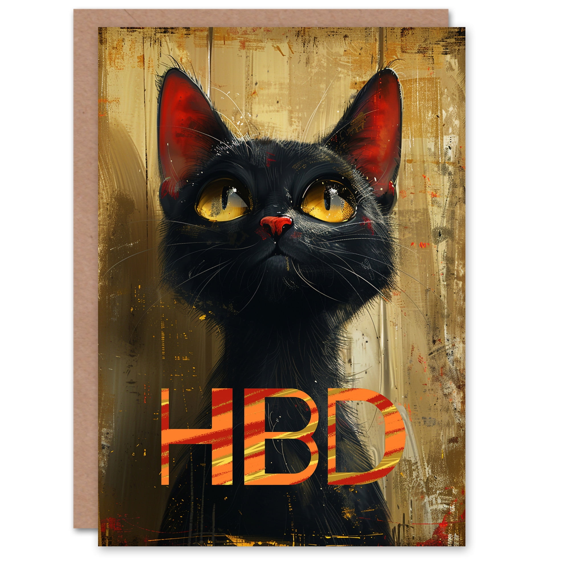 Artery8 Birthday Card Cute Black Cat Portrait HBD Comic Magic Animal ...