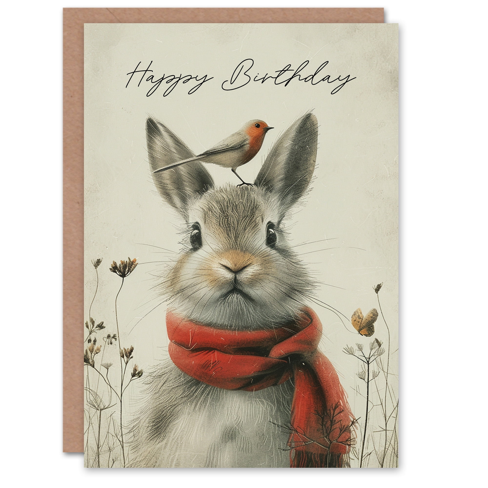 Artery8 Birthday Card Cute Bunny Rabbit Robin Bird Winter For Child ...
