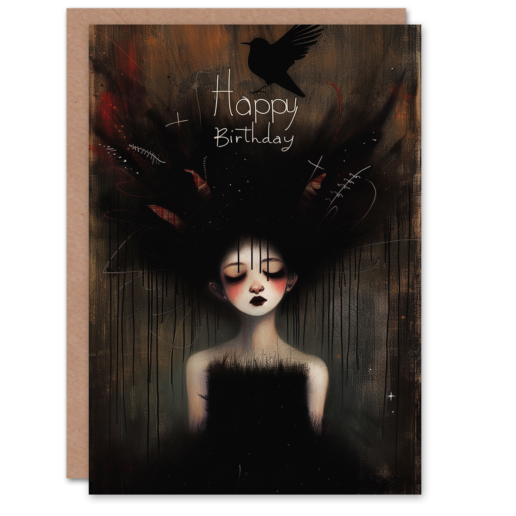 Artery8 Birthday Card Cute Goth Girl Strange Dark Portrait Painting For ...