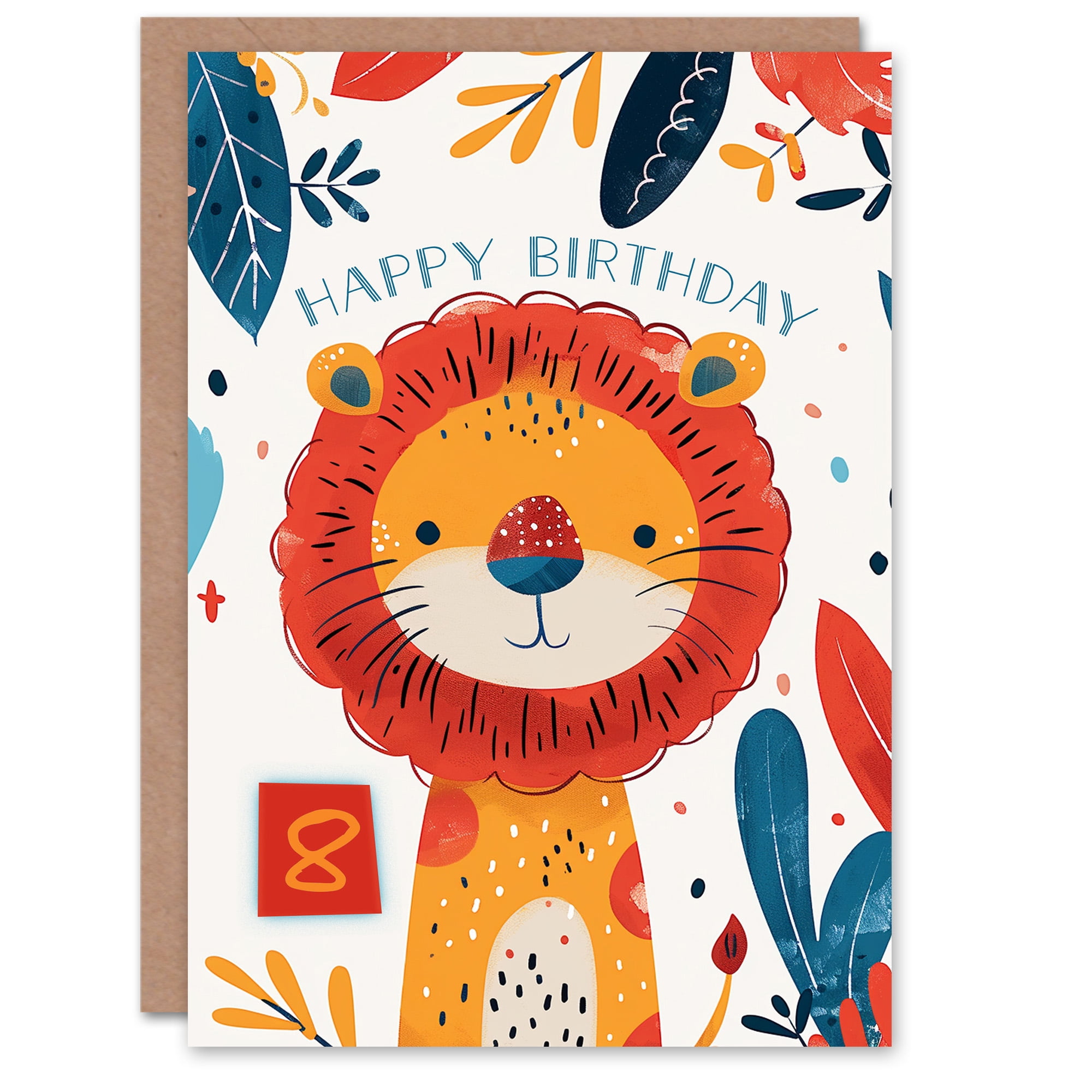 Artery8 Birthday Card Cute Jungle Lion Bright Cartoon Drawing 8th 8 ...