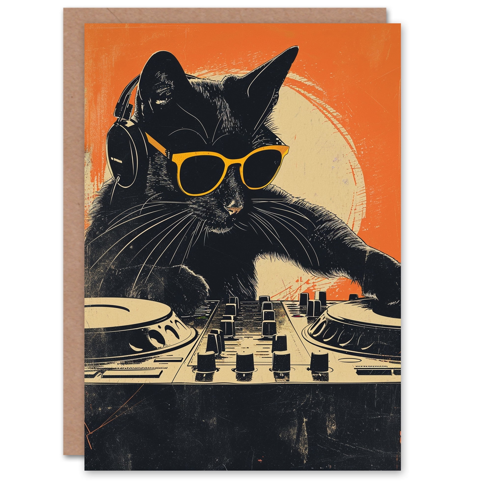 Artery8 Birthday Card DJ Black Cat with Sunglasses on Decks For Him Man ...