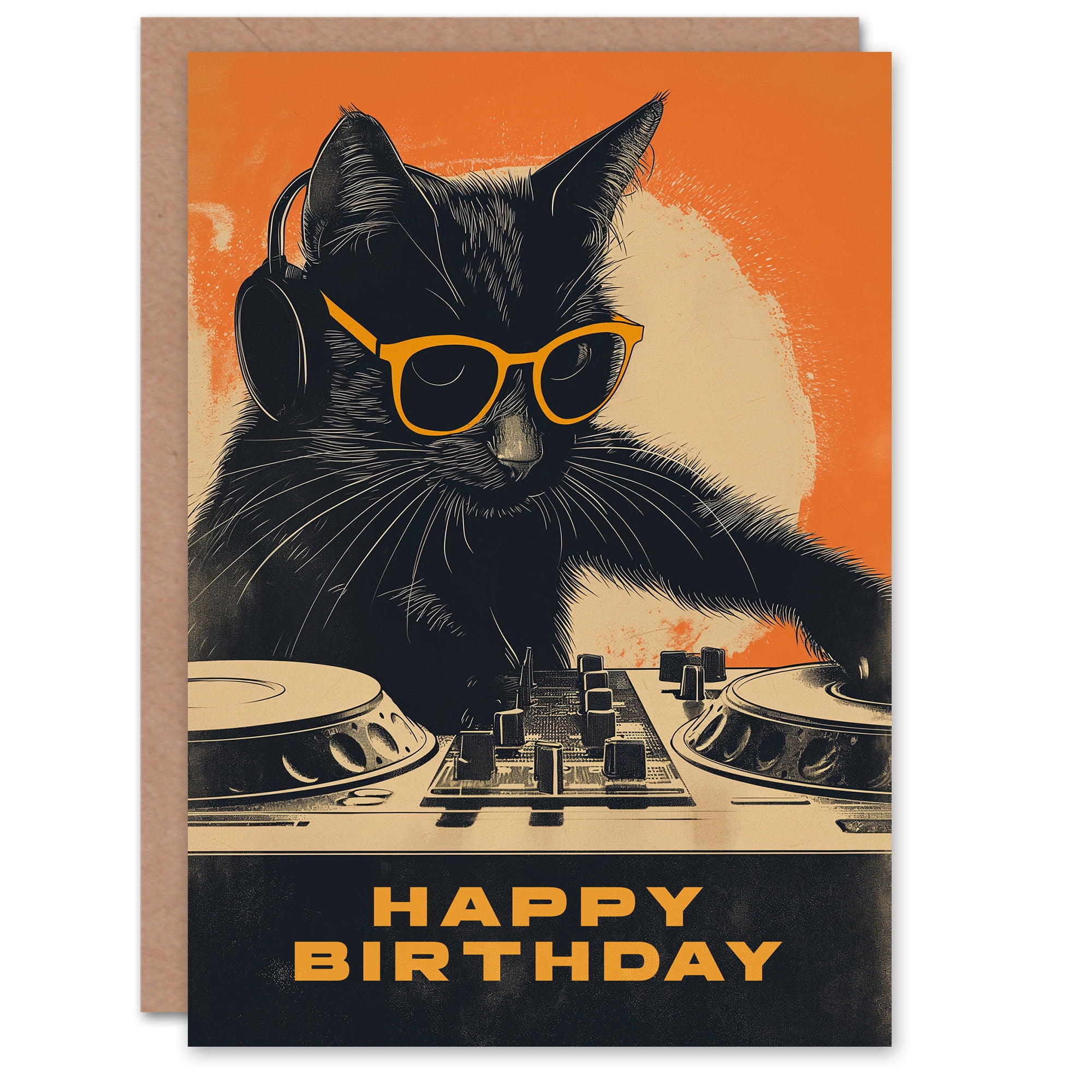 Artery8 Birthday Card DJ Decks Black Cat Lover Sunglasses For Him Man ...