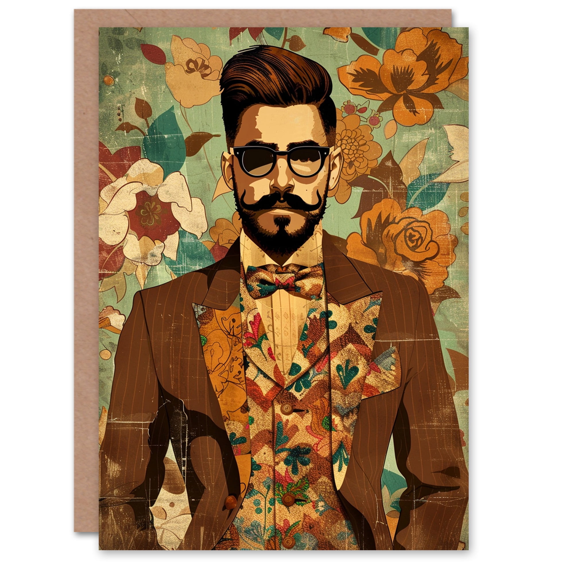 Artery8 Birthday Card Dapper Man Floral Pinstripe Suit Gentleman For ...