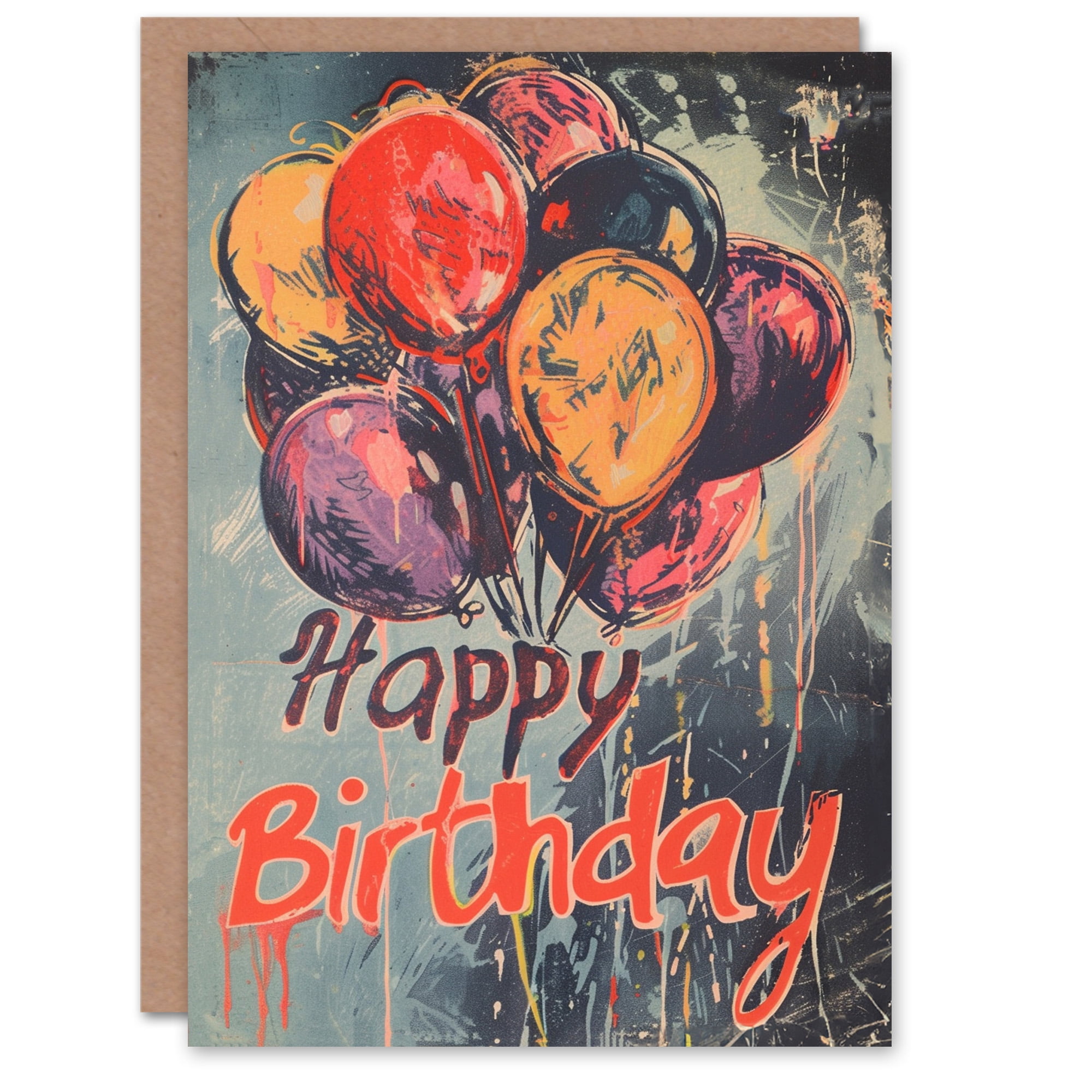 Artery8 Birthday Card Dark Balloons Graffiti Painting Messy Street Art ...