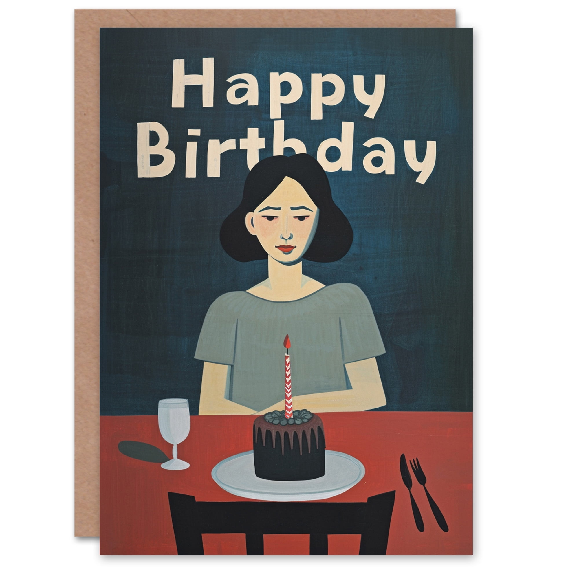 Artery8 Birthday Card Dark Lonely Birthday Cake Introvert Woman For Her ...
