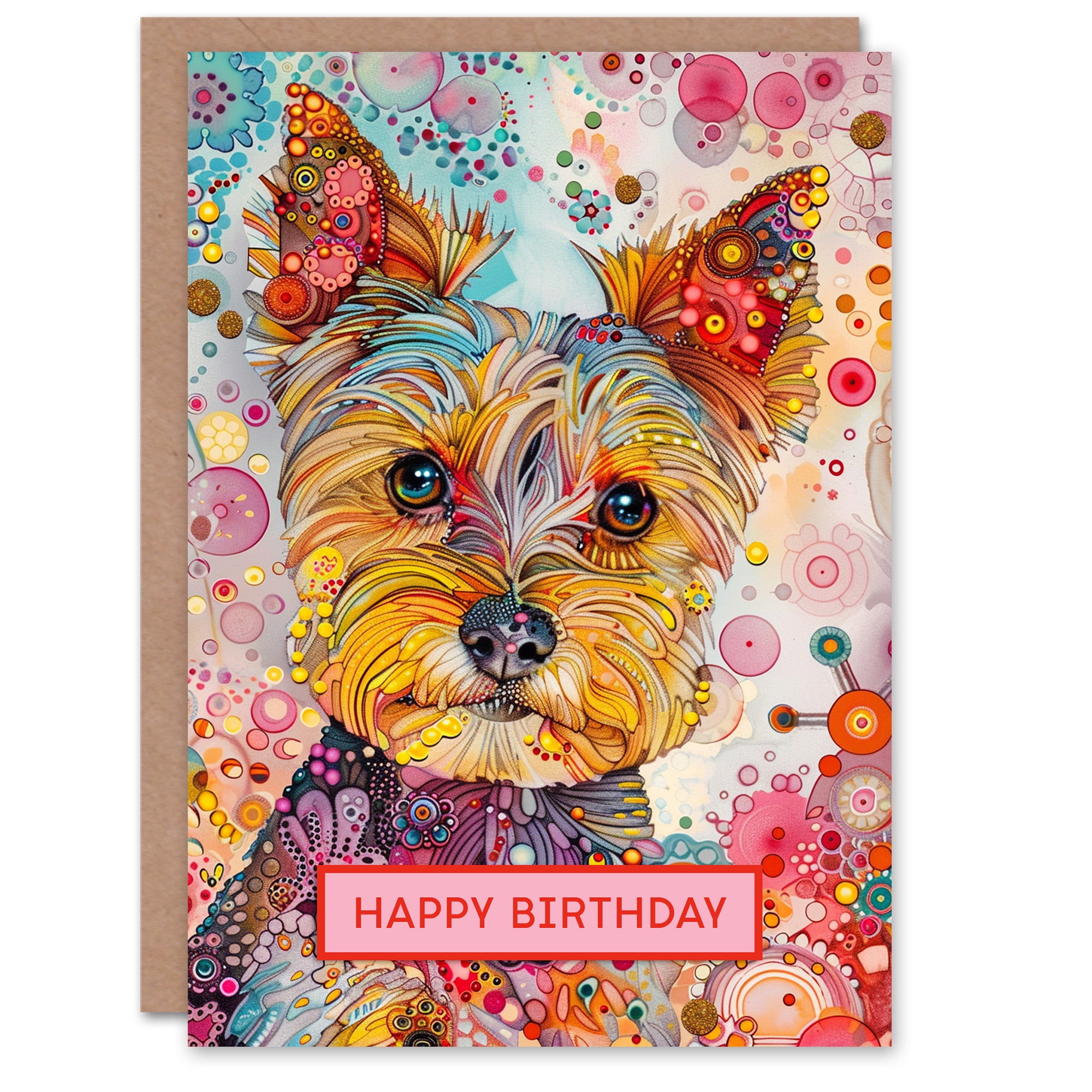 Artery8 Birthday Card Dog Lover Yorkshire Terrier Cute Abstract Yorkie ...