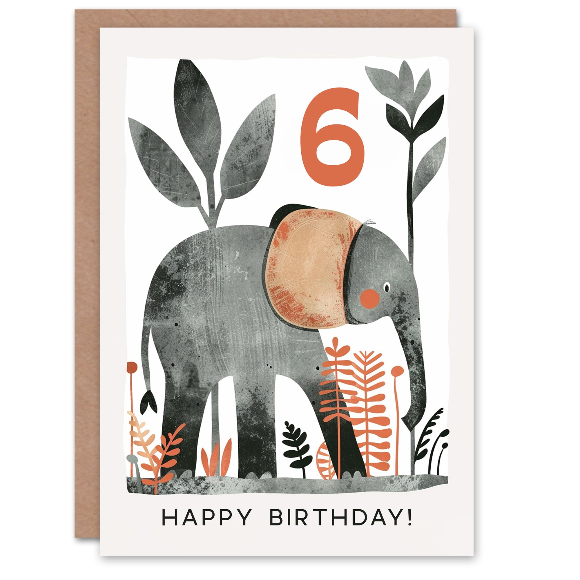 Artery8 Birthday Card Elephant Safari Nature Animal Cartoon Cute 6th 6 ...
