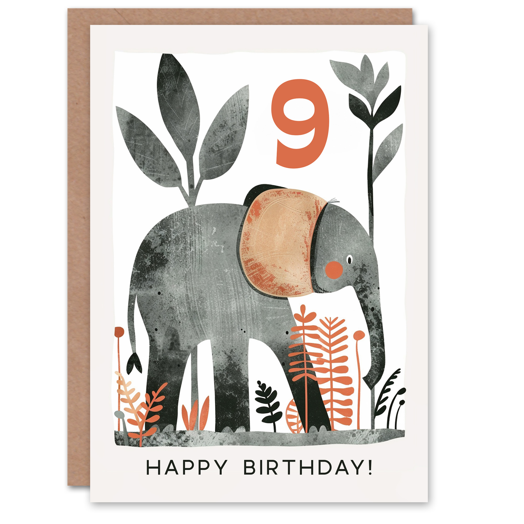 Artery8 Birthday Card Elephant Safari Nature Animal Cartoon Cute 9th 9 ...