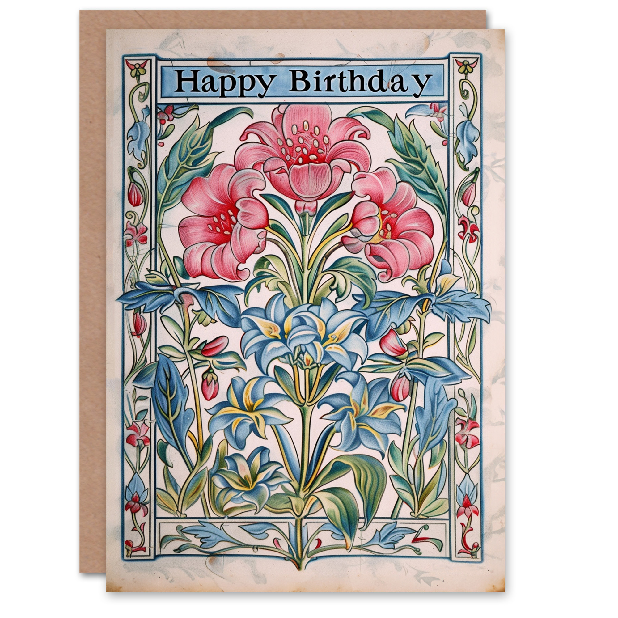 Artery8 Birthday Card Floral Medieval Manuscript Style Design For Her ...