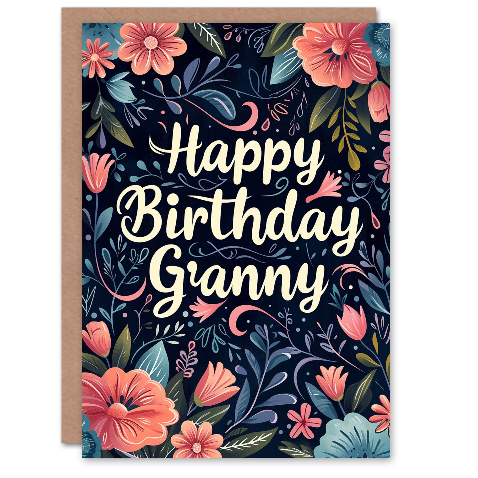 Artery8 Birthday Card Flower Pattern Floral Frame Design For Grandma