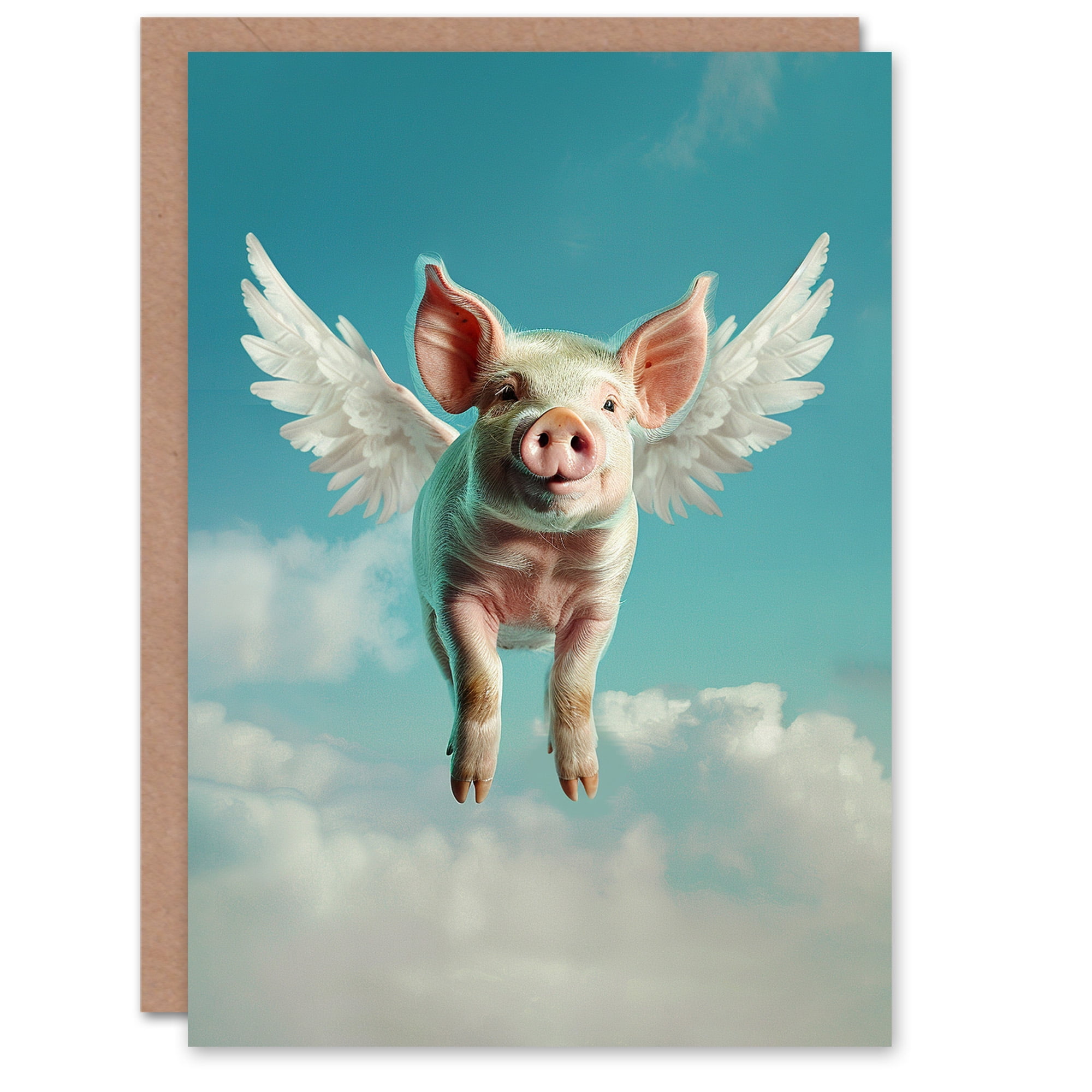 Artery8 Birthday Card Flying Pig Cute Animal Lover Wings Angel For Him ...