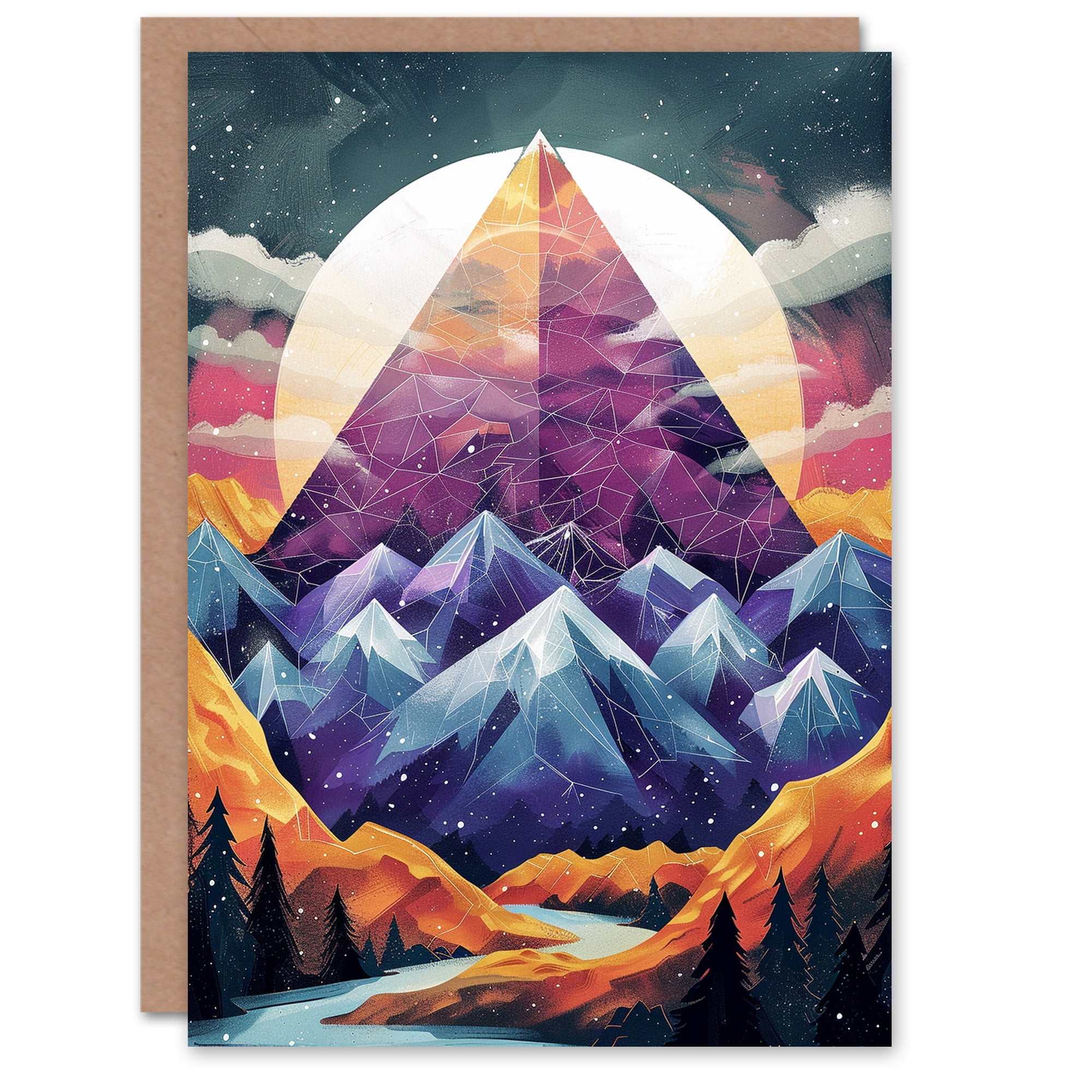 Artery8 Birthday Card Full Moon Esoteric Pyramid Mountain Landscape For ...