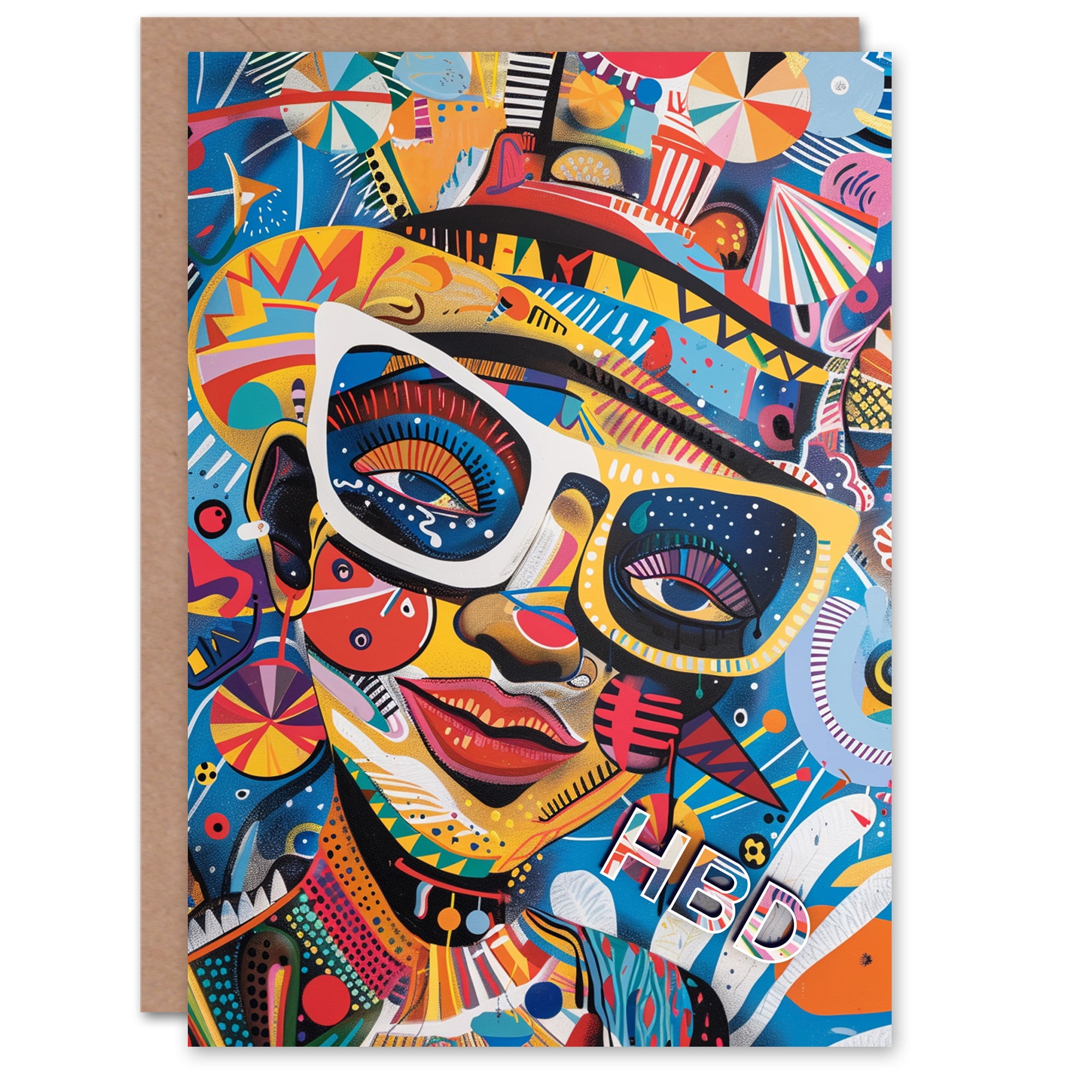 Artery8 Birthday Card Funky Bright Colourful Abstract Portrait HBD For ...