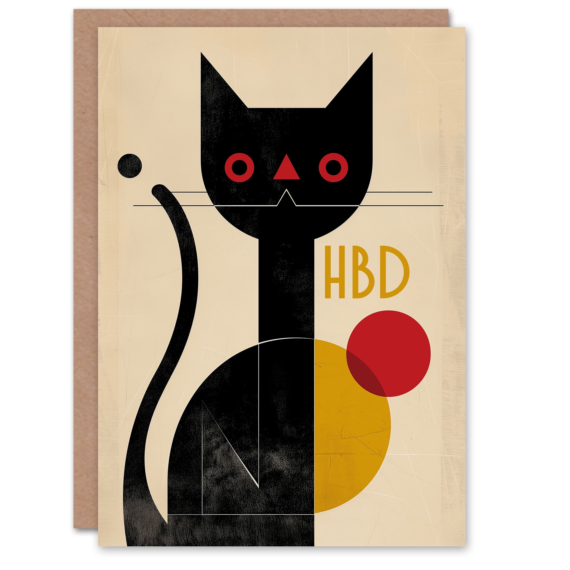 Artery8 Birthday Card HBD Black Cat Geometric Bold Animal Lover For Him ...