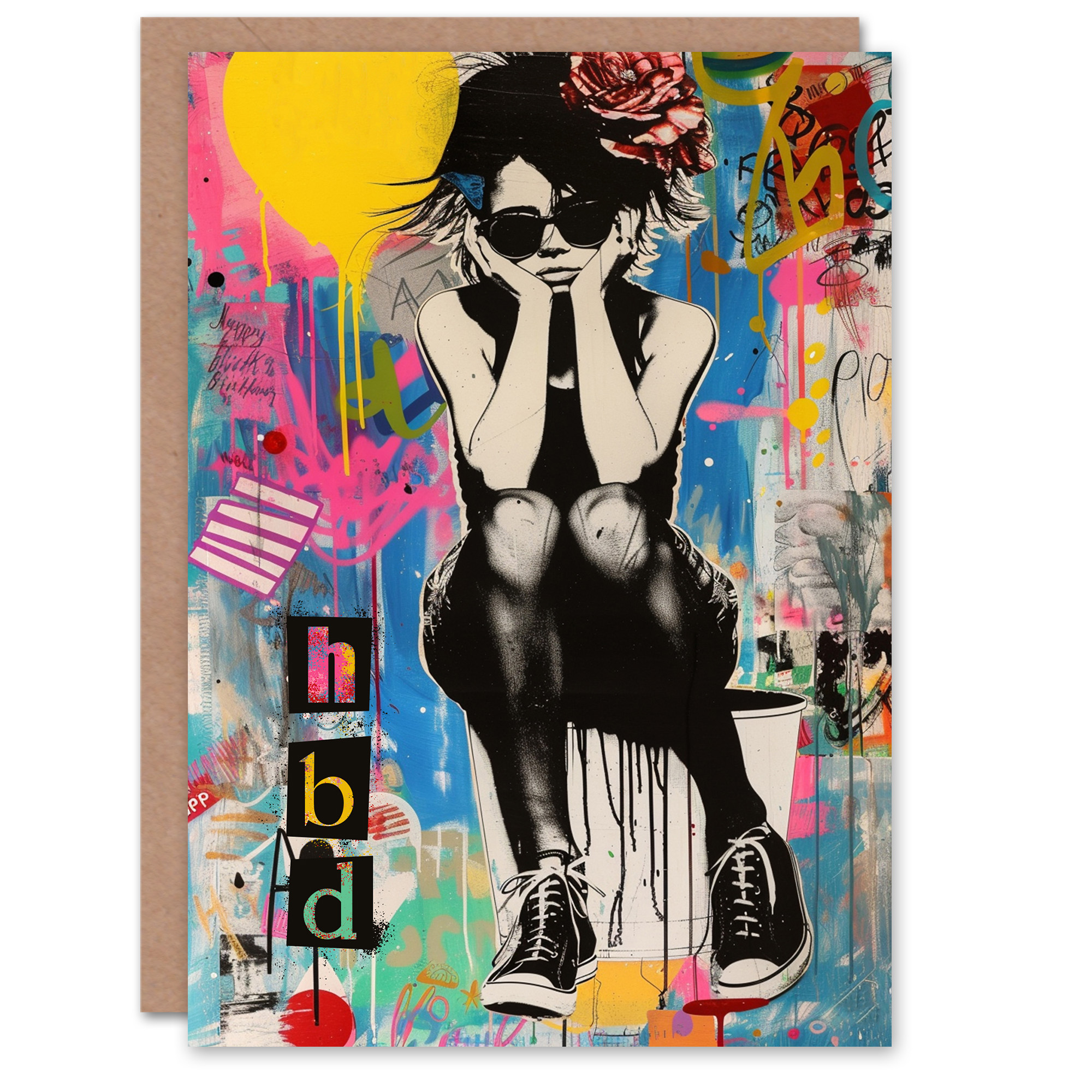 Artery8 Birthday Card HBD Grumpy Punk Girl Bright Colourful Graffiti For Her Gran Sister Niece ...