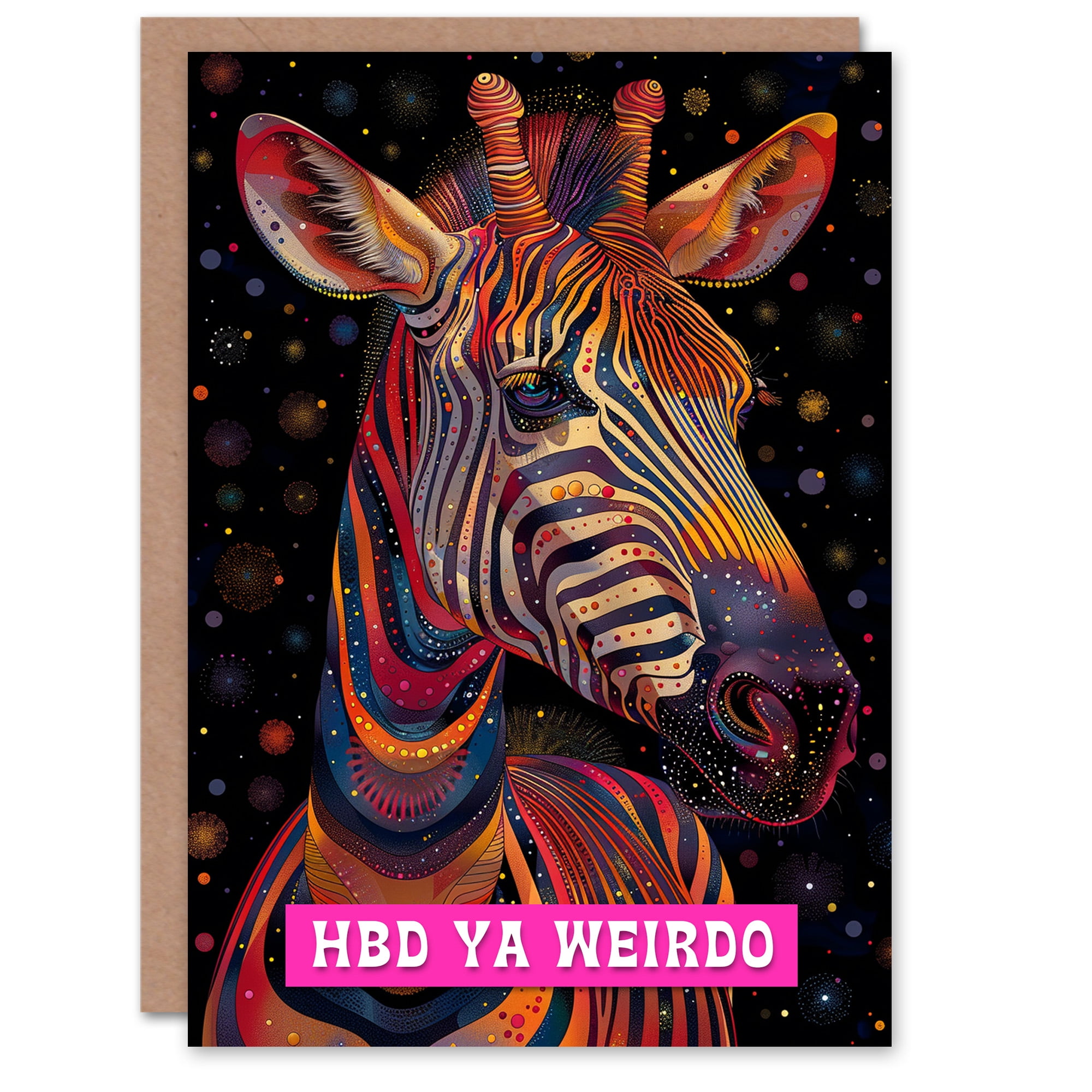 Artery8 Birthday Card HBD Weirdo Trippy Zebra Modern Folk Art For Her ...
