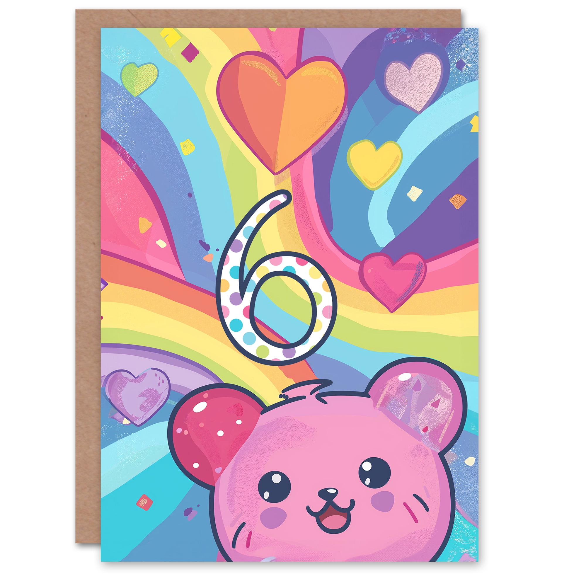 Artery8 Birthday Card Hamster Bear Rainbow Kawaii Cartoon Cute 6th 6 ...