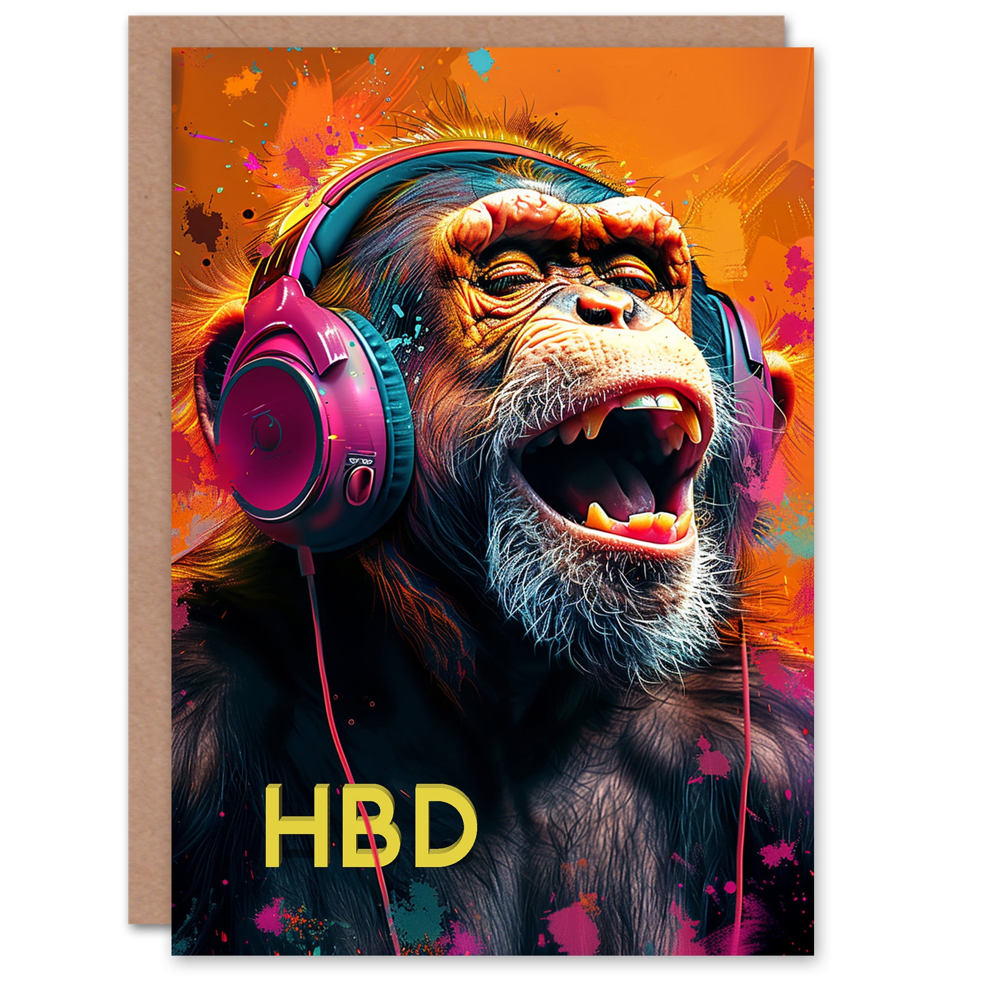 Artery8 Birthday Card Happy Chimp Funky Music Headphones HBD For Him ...