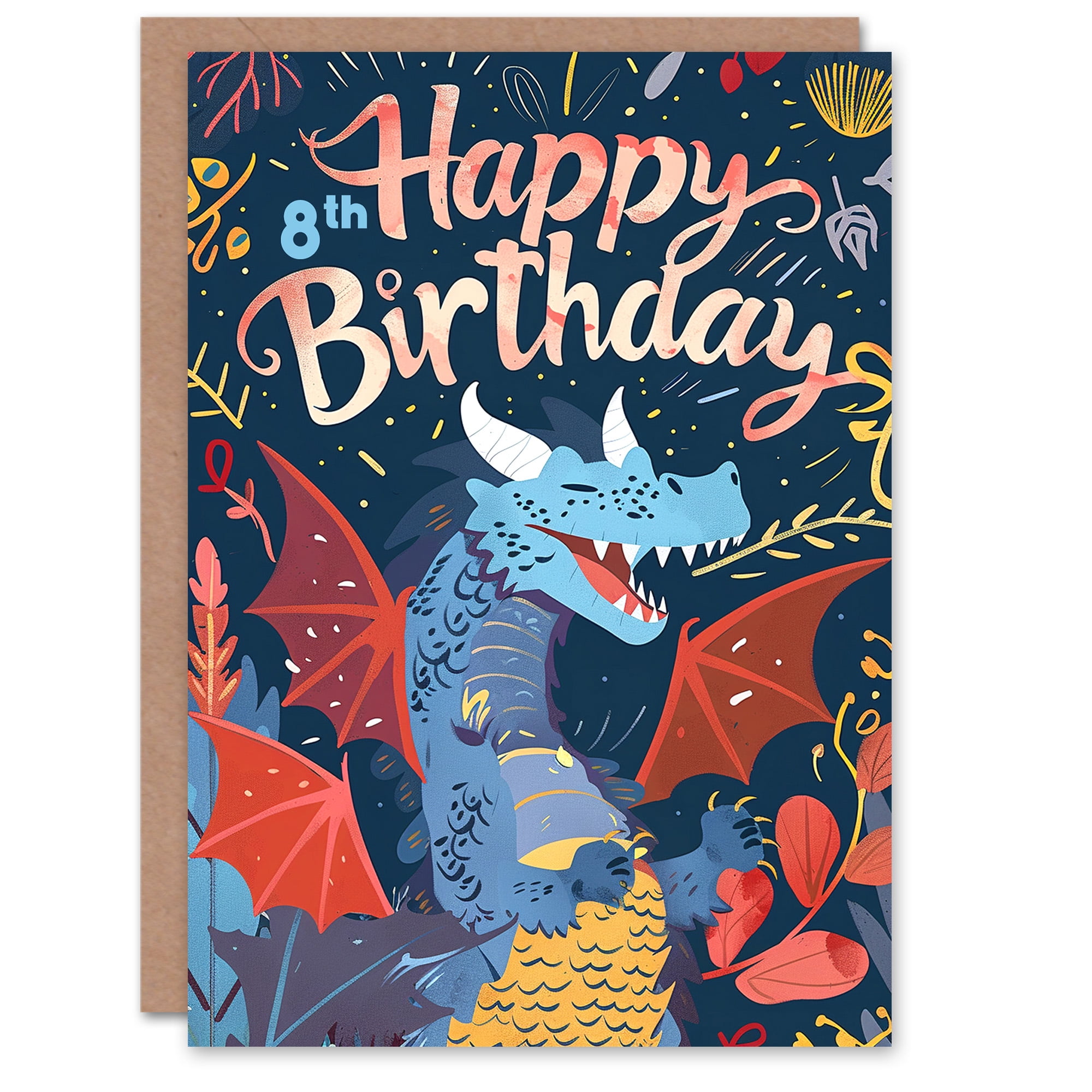 Artery8 Birthday Card Happy Laughing Dragon Design Fun Joy 8th 8 Year ...