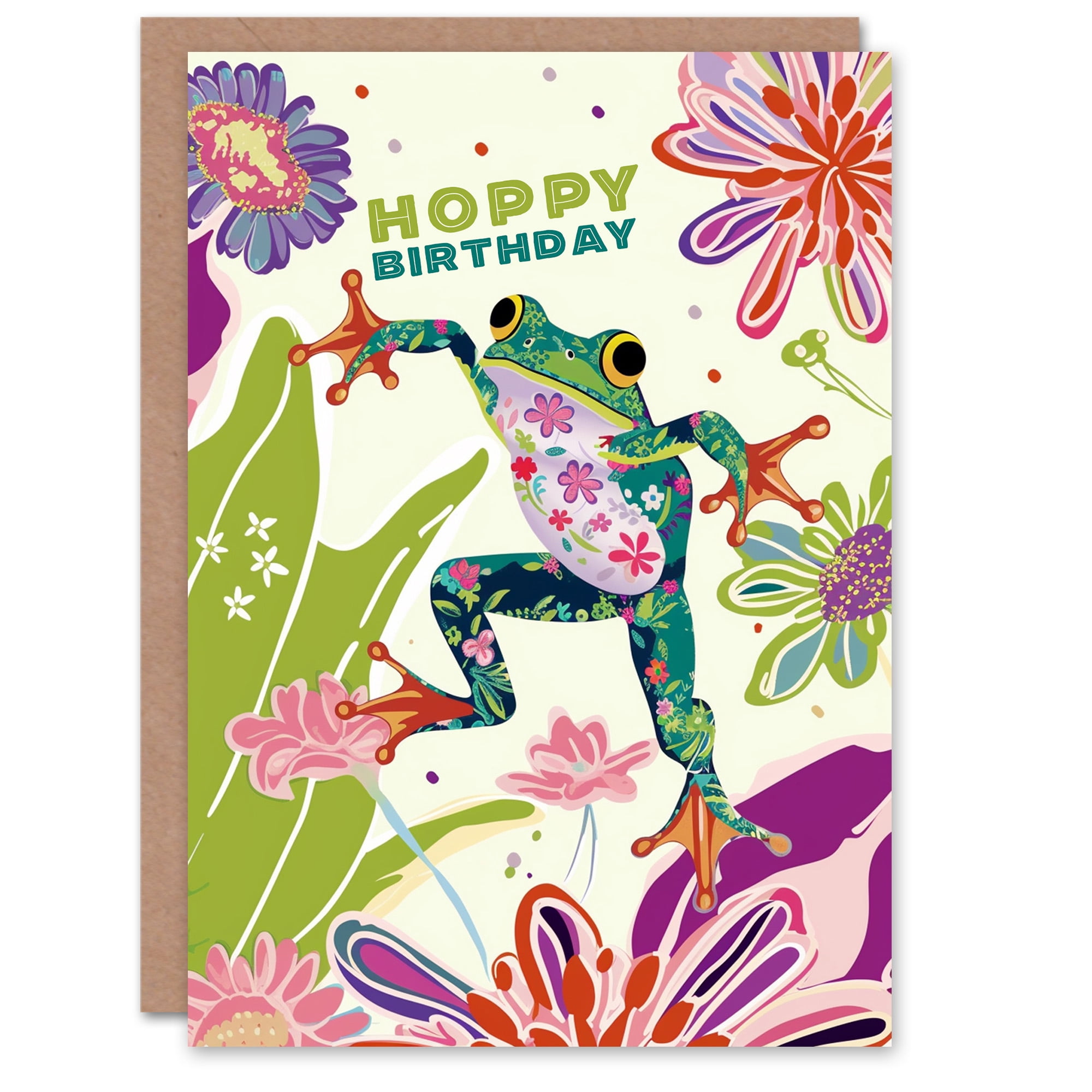 Artery8 Birthday Card Hoppy Frog Jumping Flowers Colourful Bright For ...