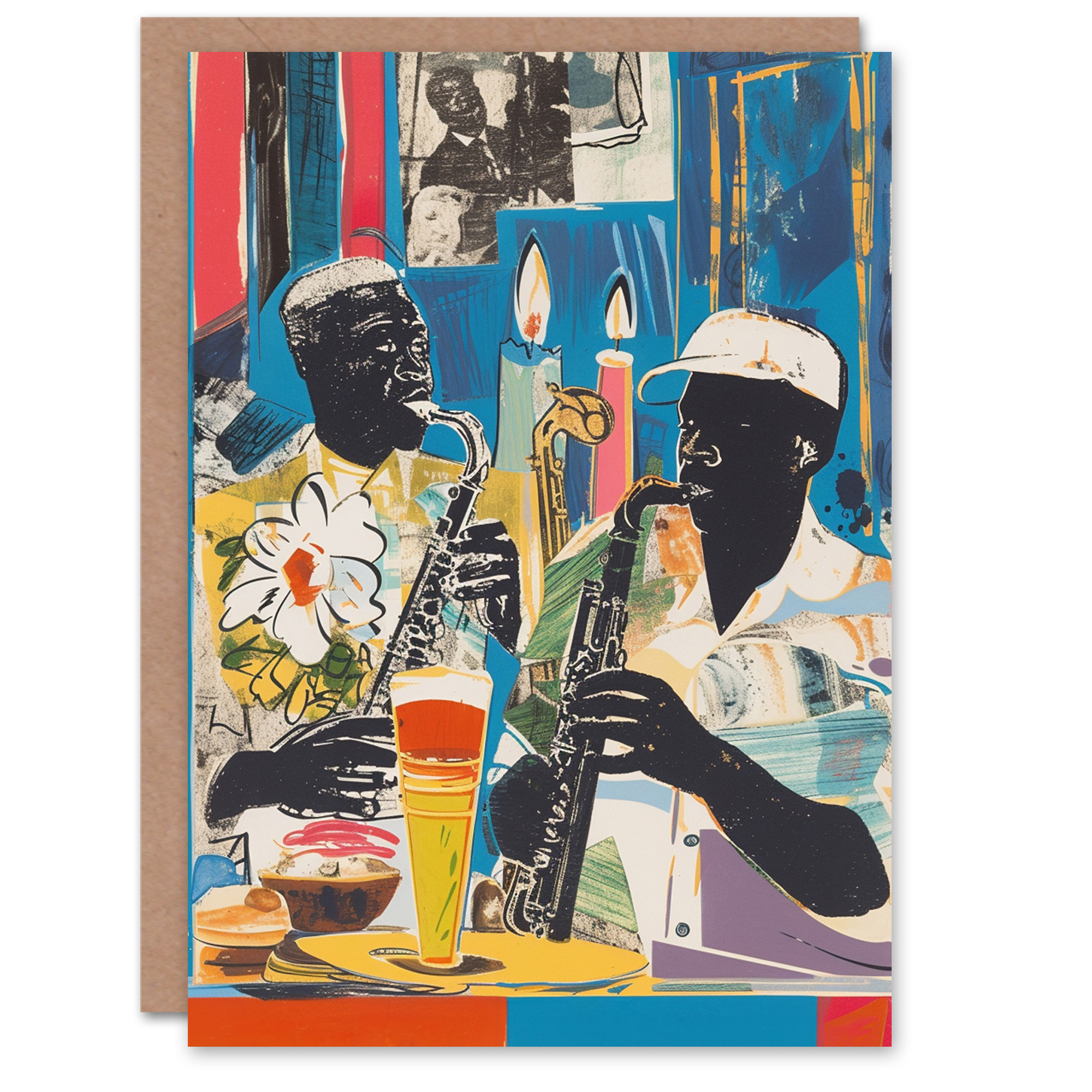 Artery8 Birthday Card Jazz Saxophone Musicians Abstract Painting For ...