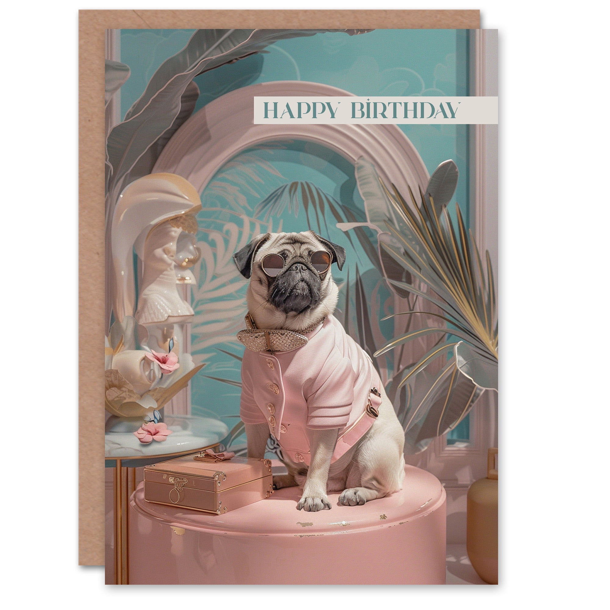 Artery8 Birthday Card Luxury Pug Dog Lover Fashion Pet Portrait For Her ...
