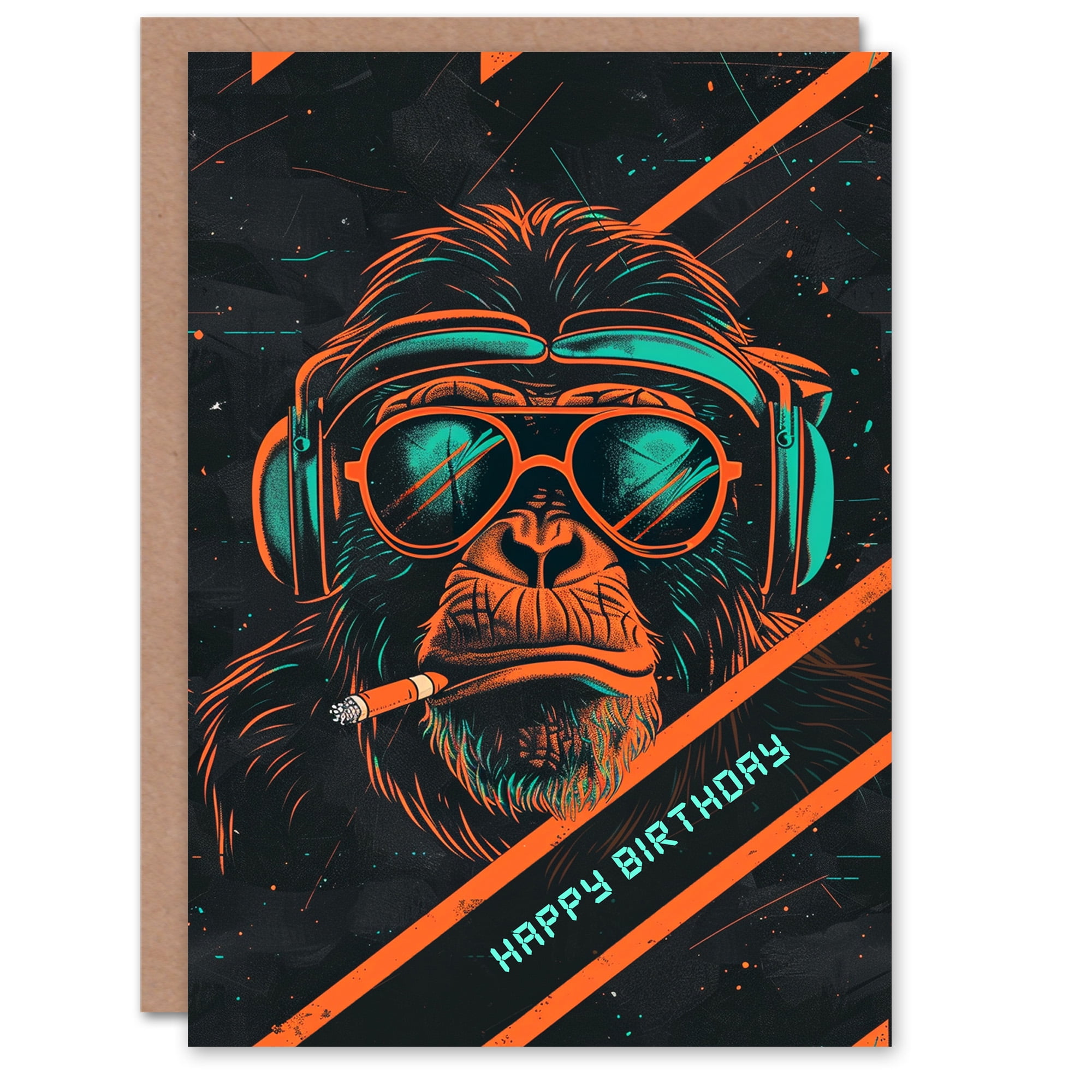 Artery8 Birthday Card Neon Chimp DJ Dance Retro For Him Man Male Dad ...