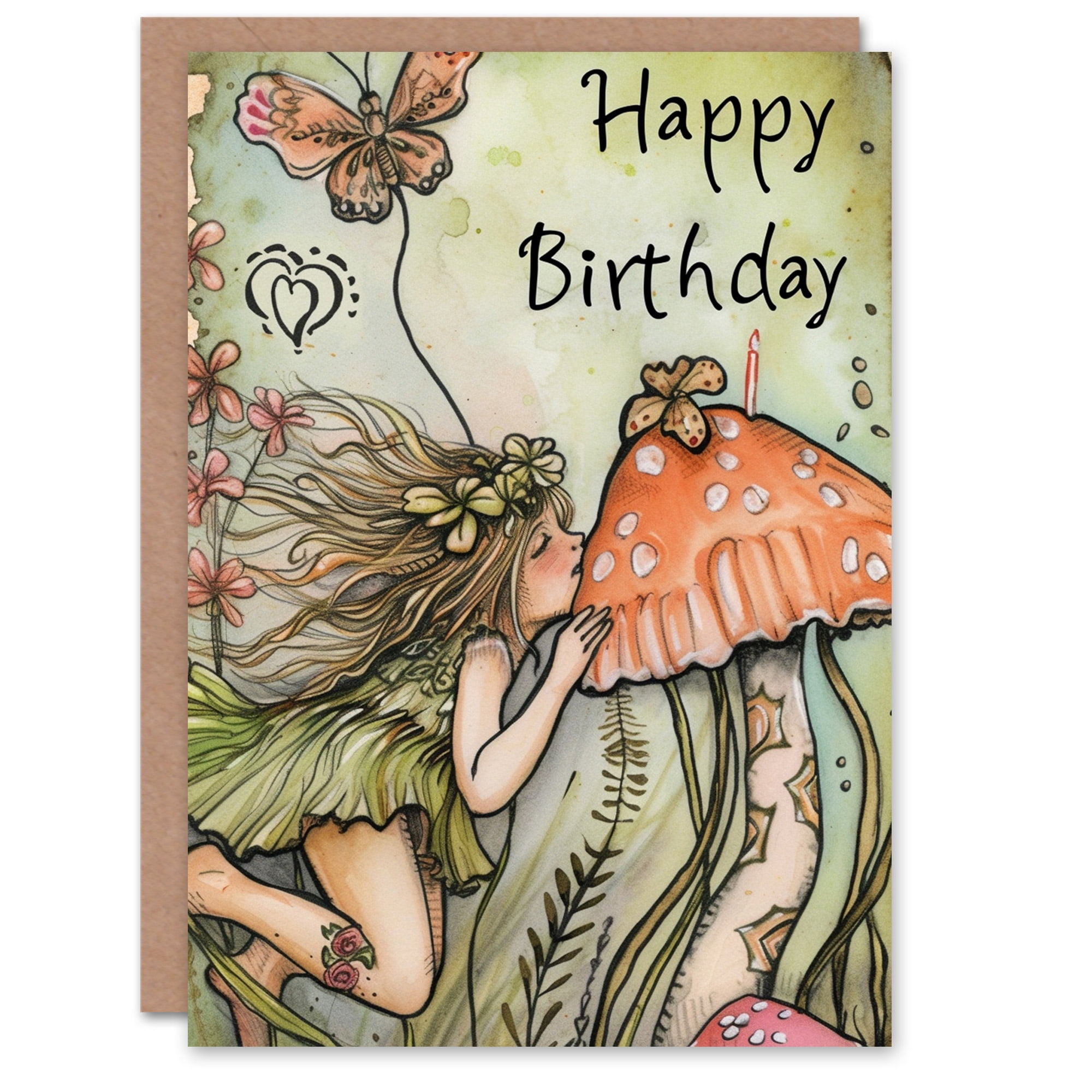 Artery8 Birthday Card Pixie Fairy Mushroom Butterfly Illustration For ...