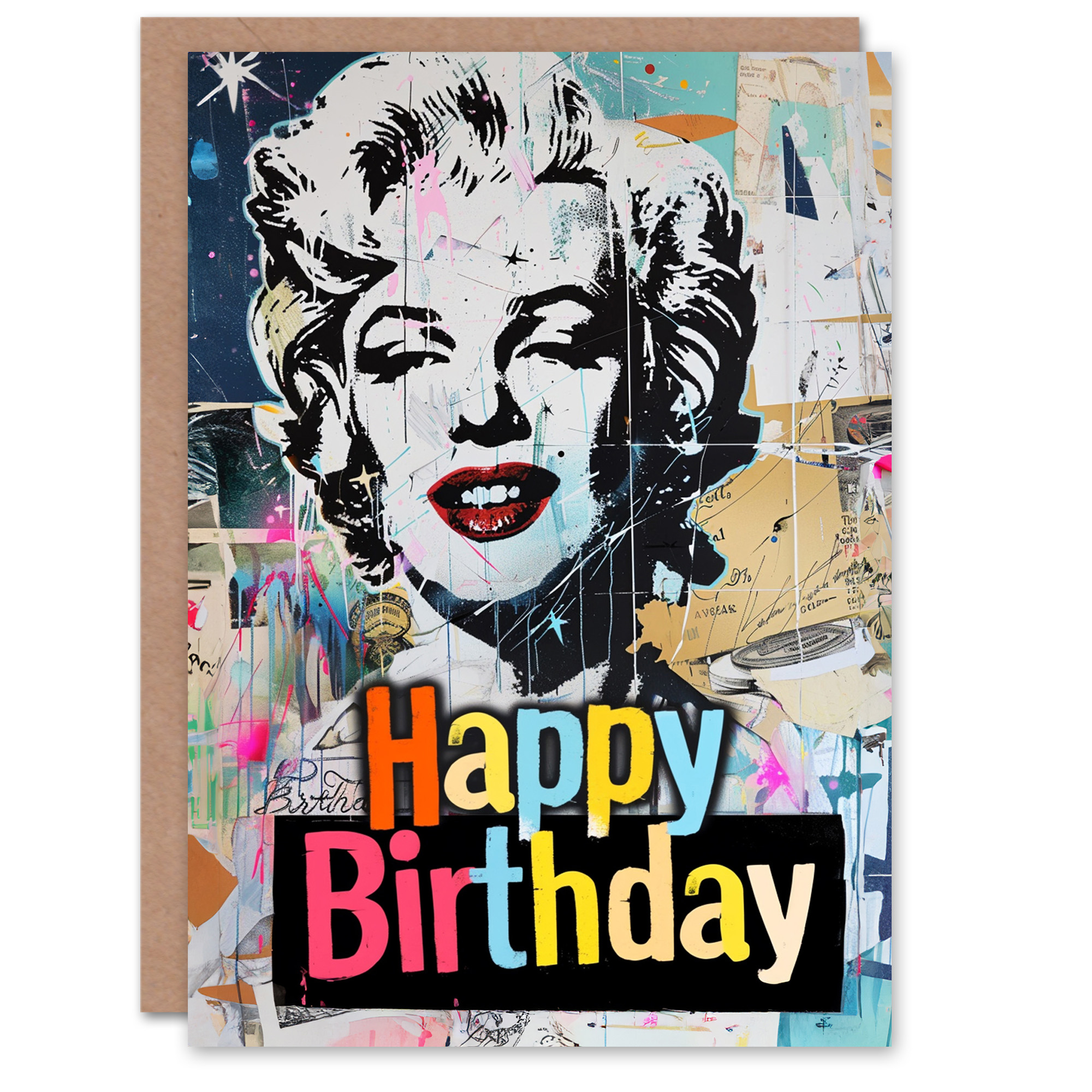 Artery8 Birthday Card Punk Marilyn Collage Bright Graffiti Icon Art For ...