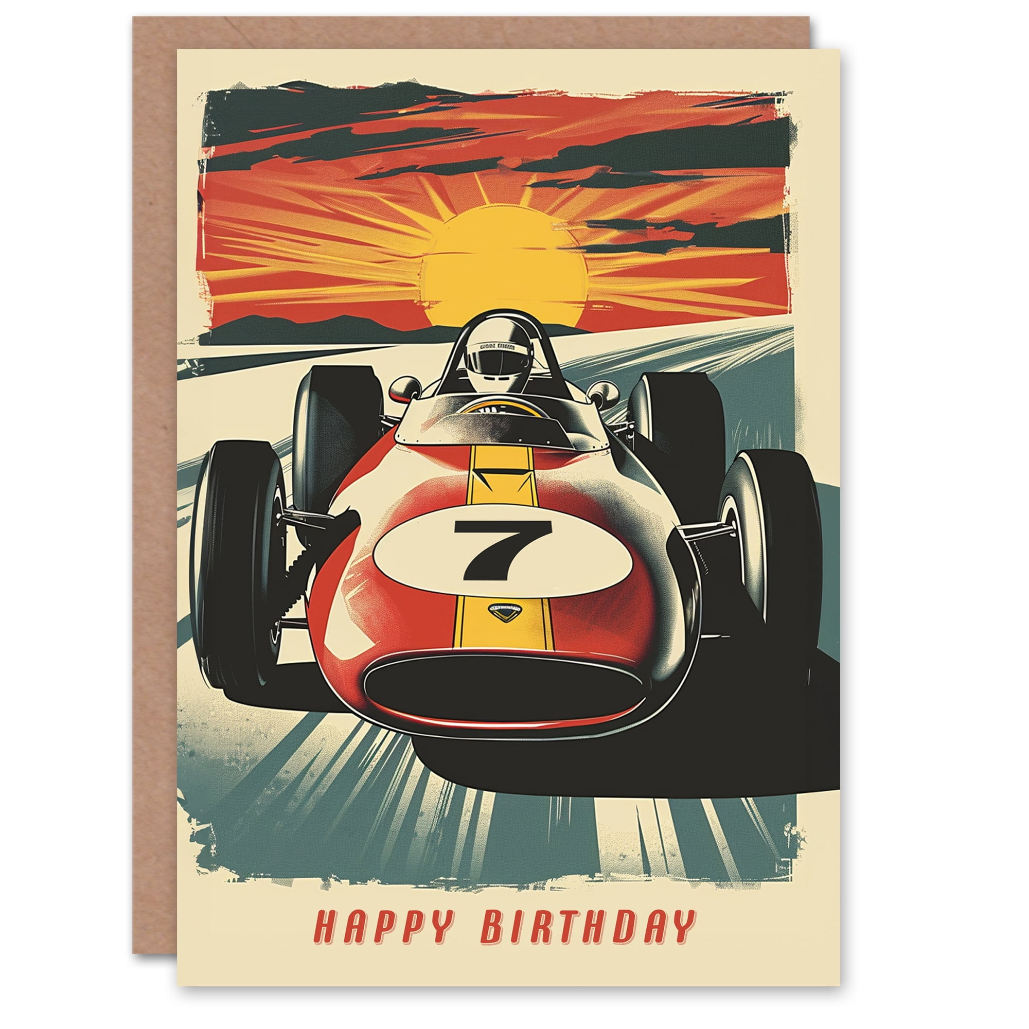 Artery8 Birthday Card Race Car Sunset Racing Age 7 Motorsport Seven ...