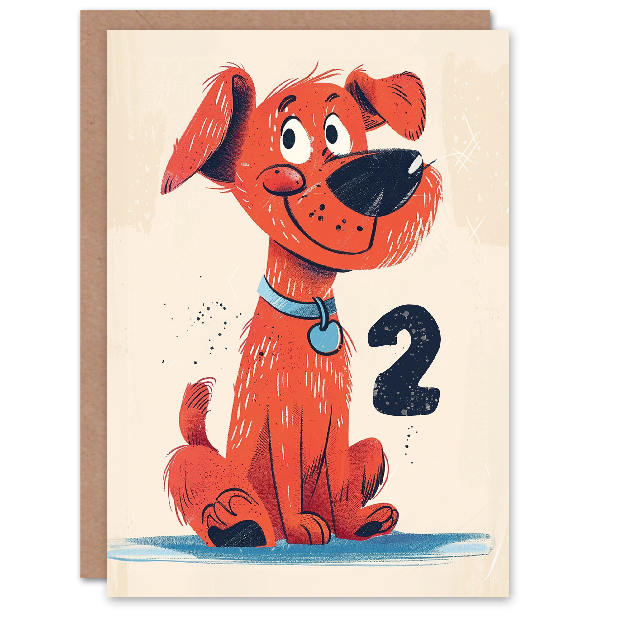Artery8 Birthday Card Red Dog Lover Pet Puppy Cute Cartoon 2nd 2 Year ...