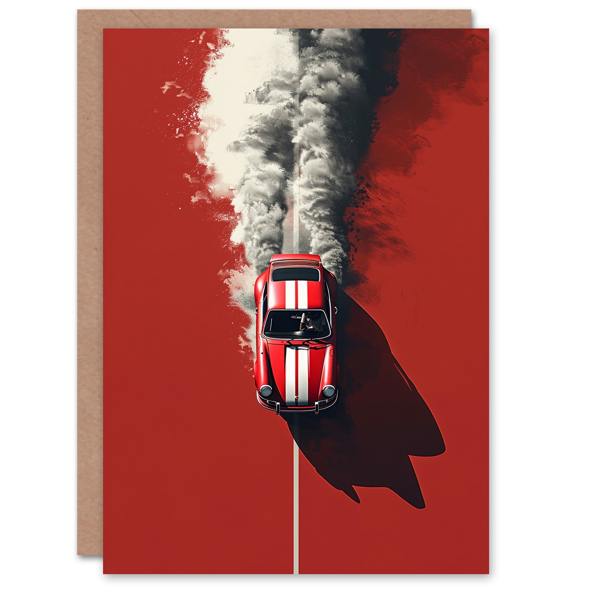 Artery8 Birthday Card Red Sports Car Dust Trail Aerial View For Him Man ...