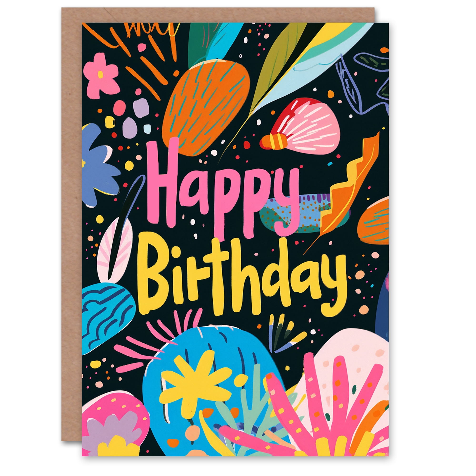 Artery8 Birthday Card Retro 1990s Bright Colourful Black Drawing For ...