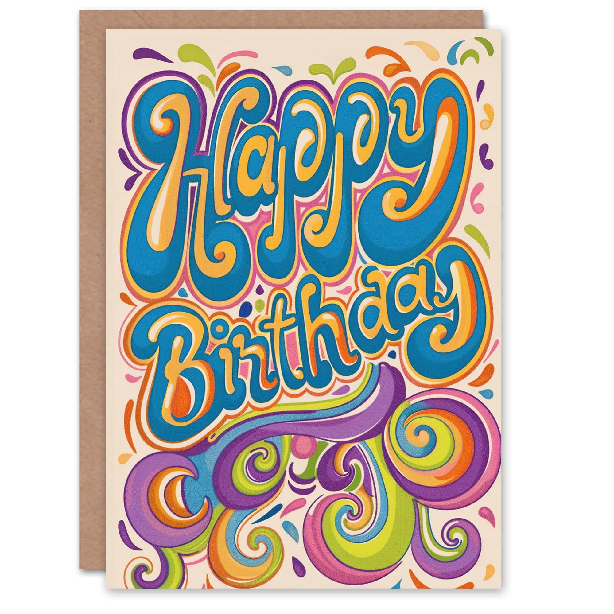 Artery8 Birthday Card Retro Hippy Trippy Psychedelic Typography Swirl ...