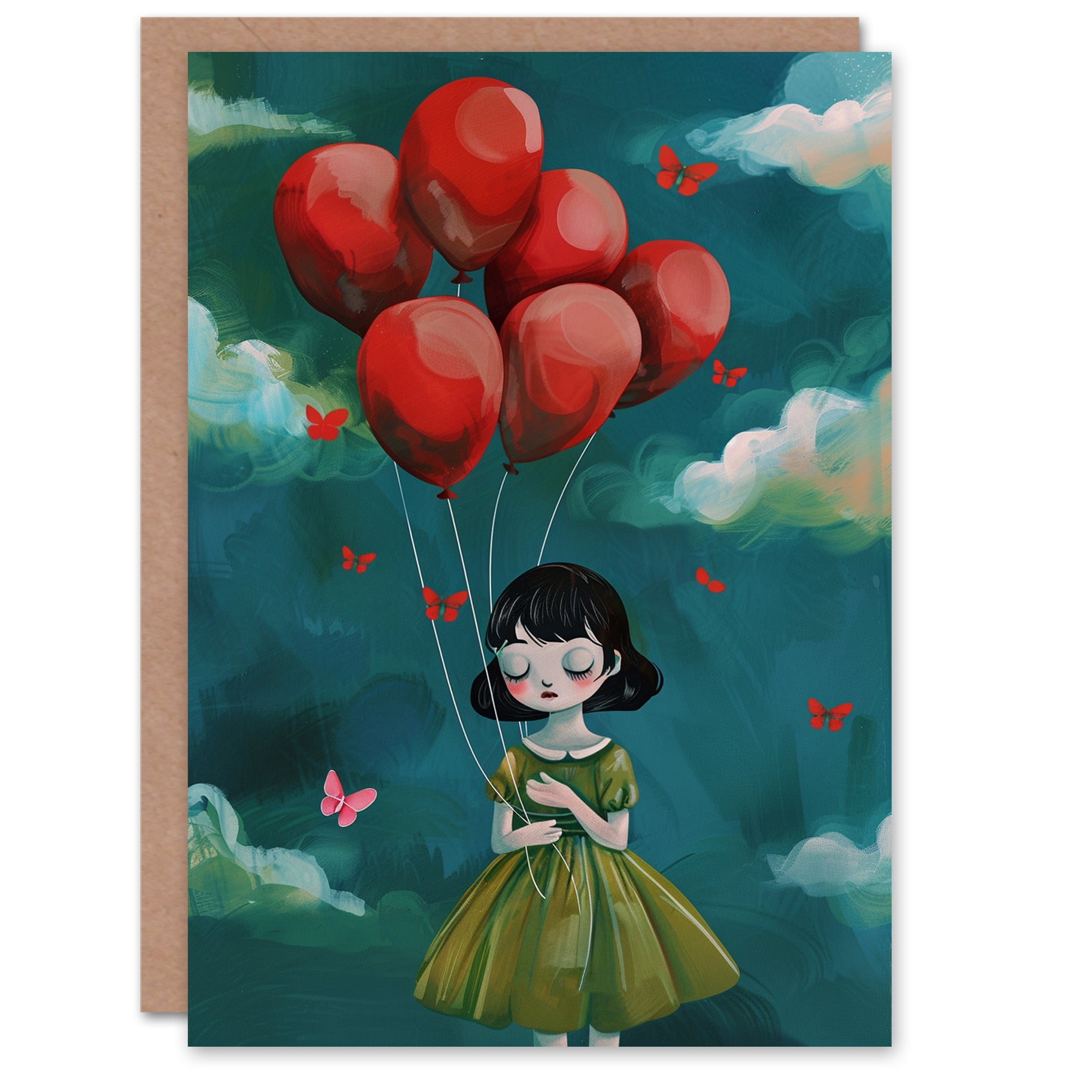 Artery8 Birthday Card Sad Girl Balloons in Clouds Butterflies For Her ...