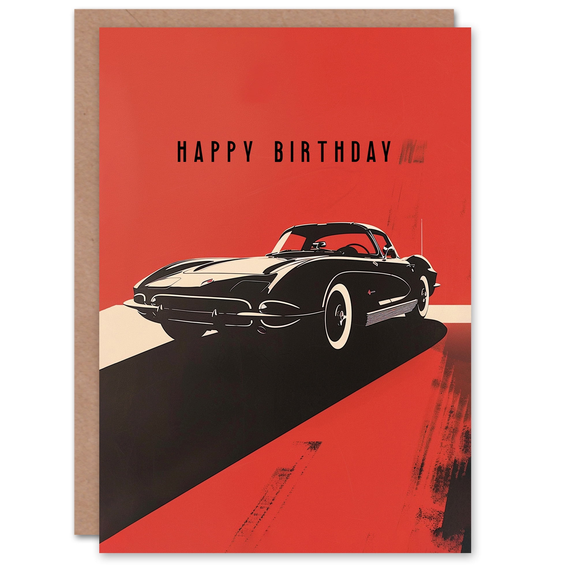Artery8 Birthday Card Sports Car Bold Red Black White High Contrast For ...