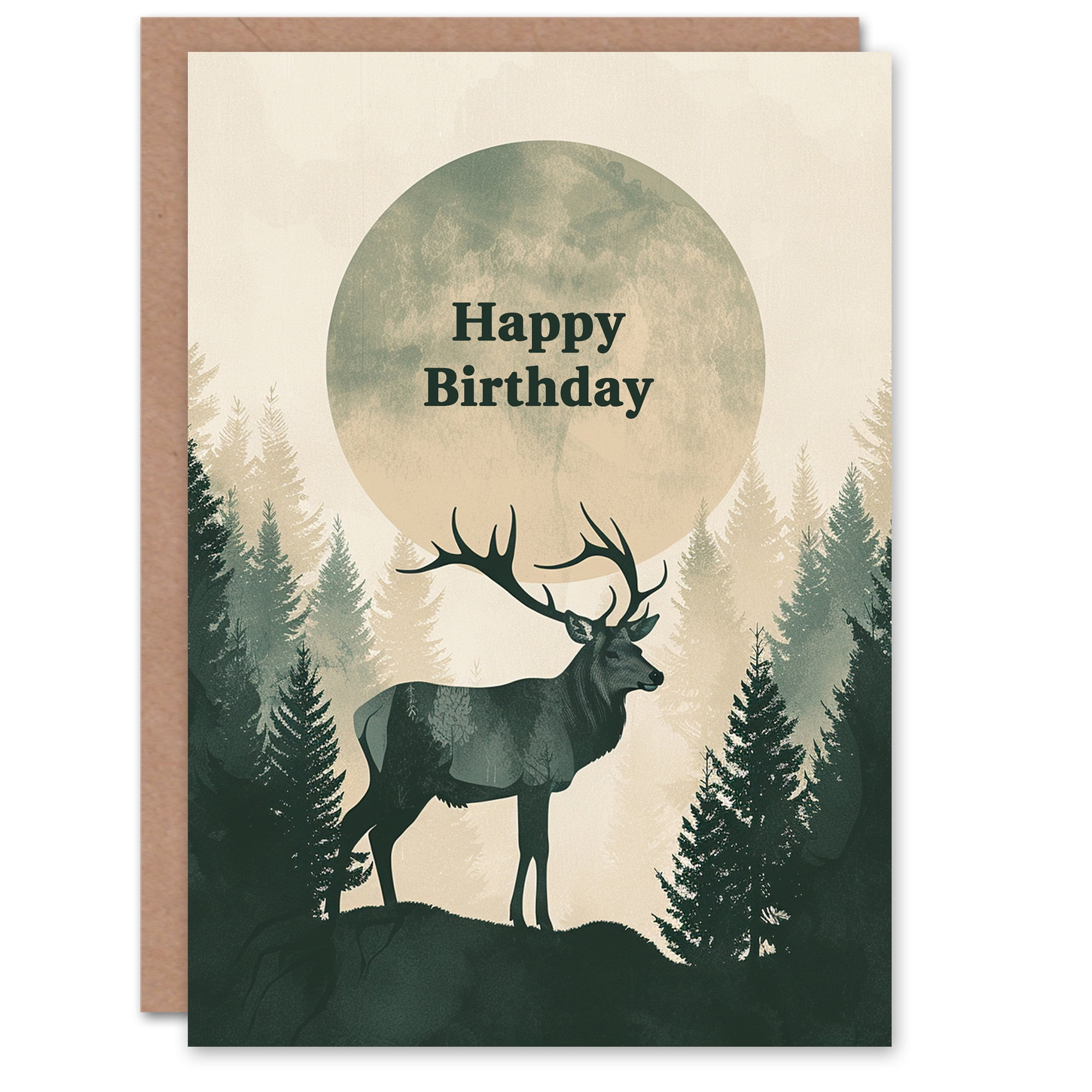 Artery8 Birthday Card Stag by Full Moon Forest Woodland Abstract For ...