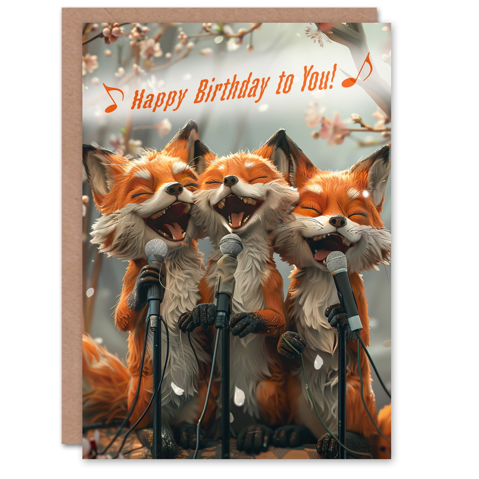 Artery8 Birthday Card Three Cute Foxes Singing Fun Woodland Animal ...