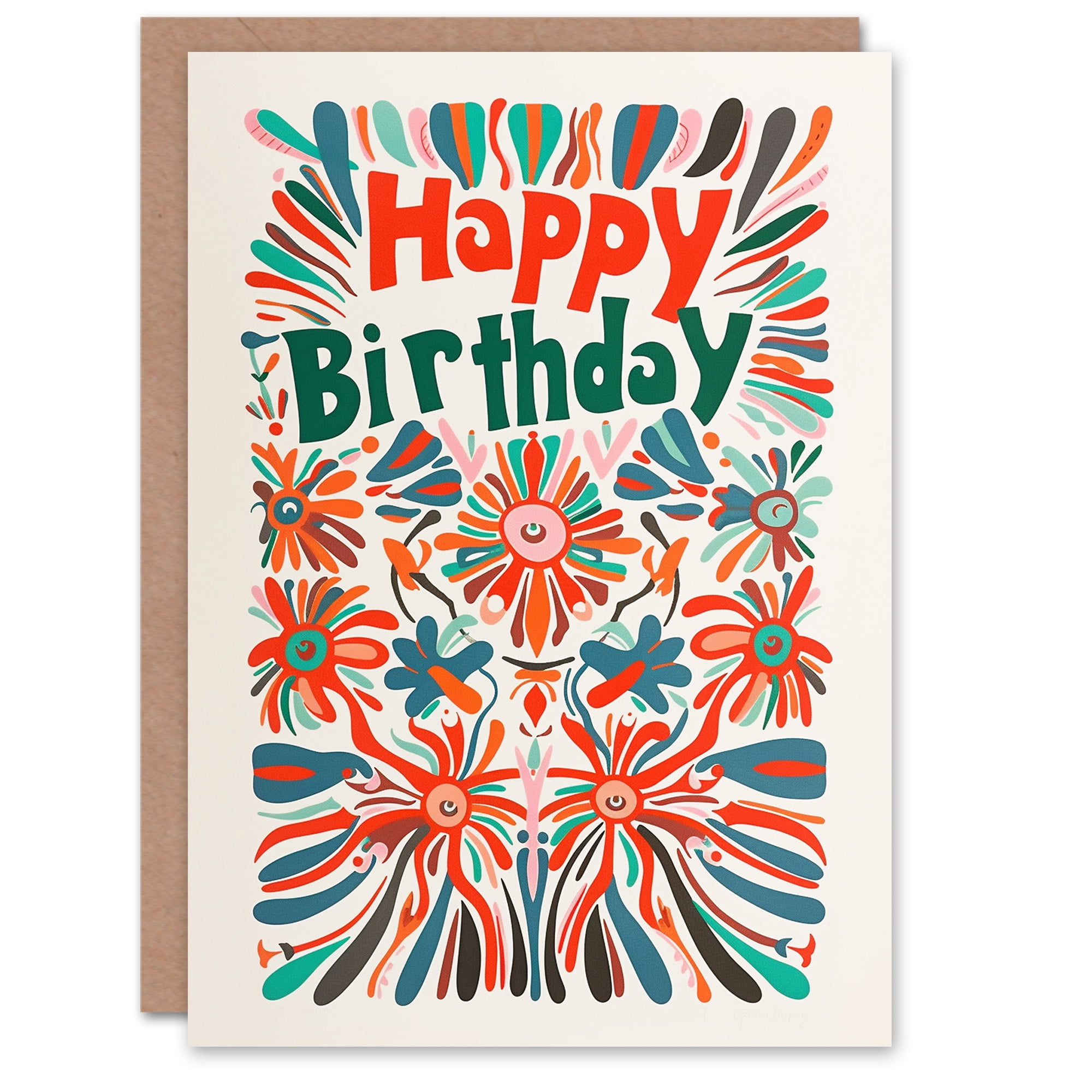 Artery8 Birthday Card Trippy Hippy Floral Pattern Bright Design For Her ...