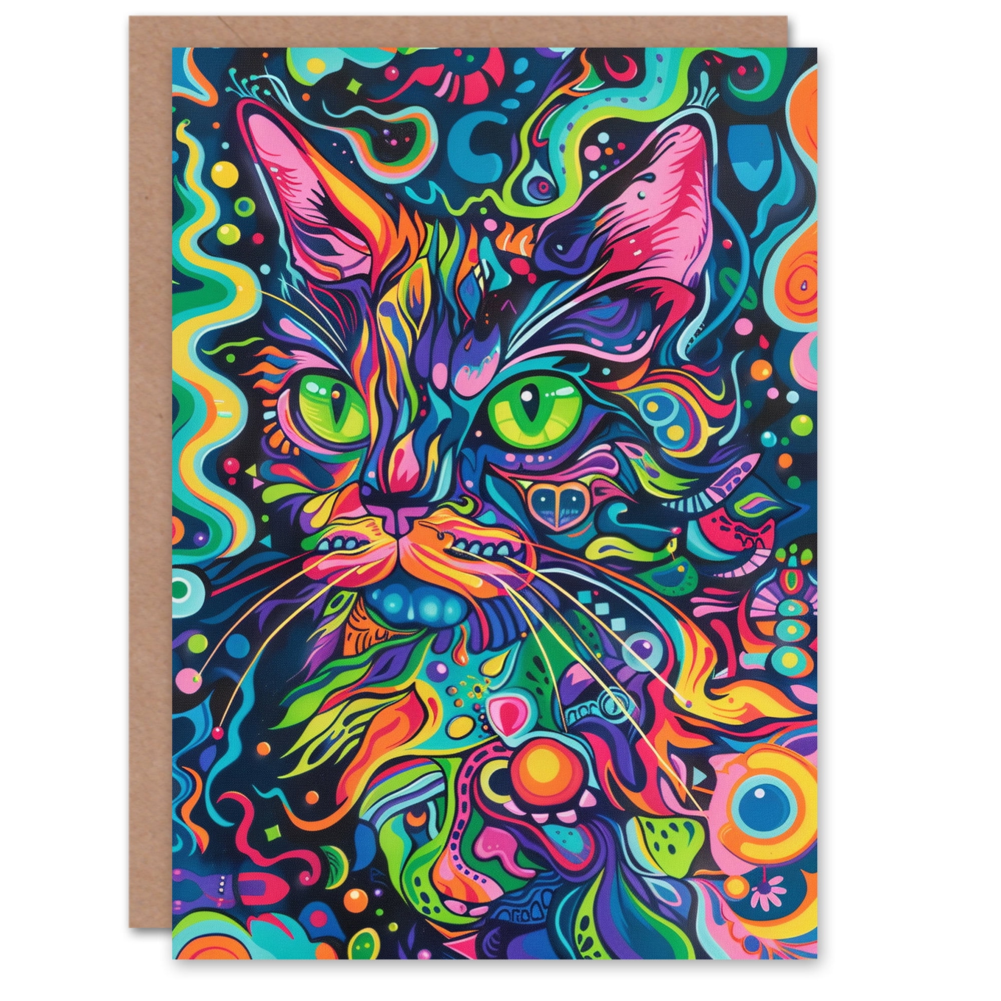 Artery8 Birthday Card Trippy Psychedelic Cat Lover Pet Portrait For Him ...
