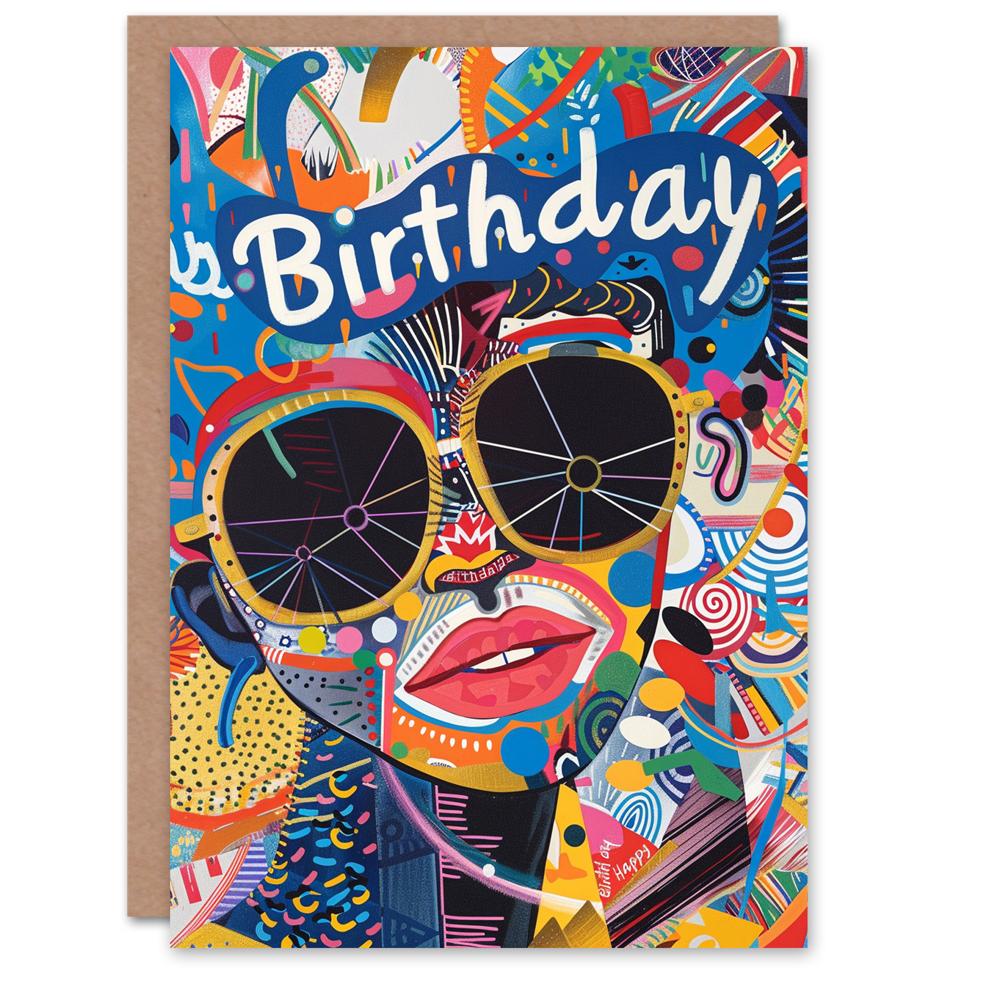 Artery8 Birthday Card Trippy Woman Portrait Colourful Pattern Art For ...