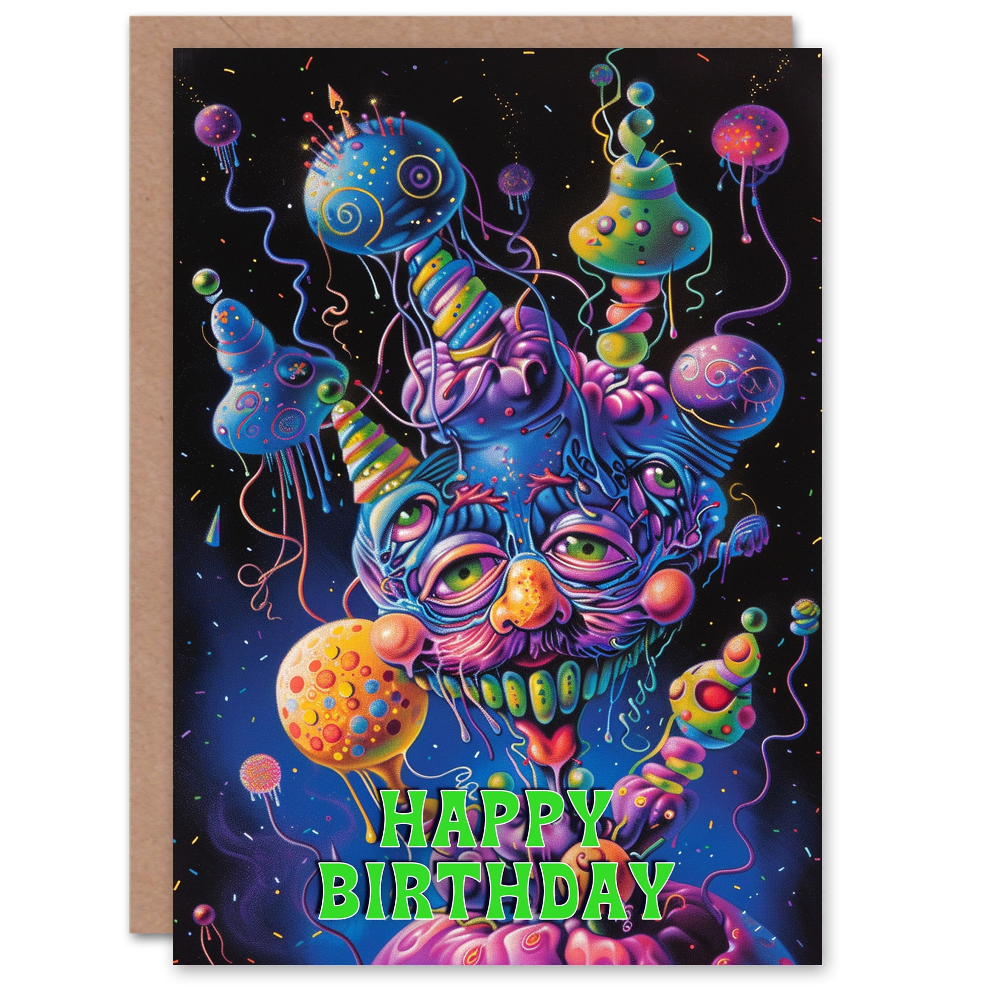 Artery8 Birthday Card Weird Trippy Space Abstract Neon Magic For Him ...