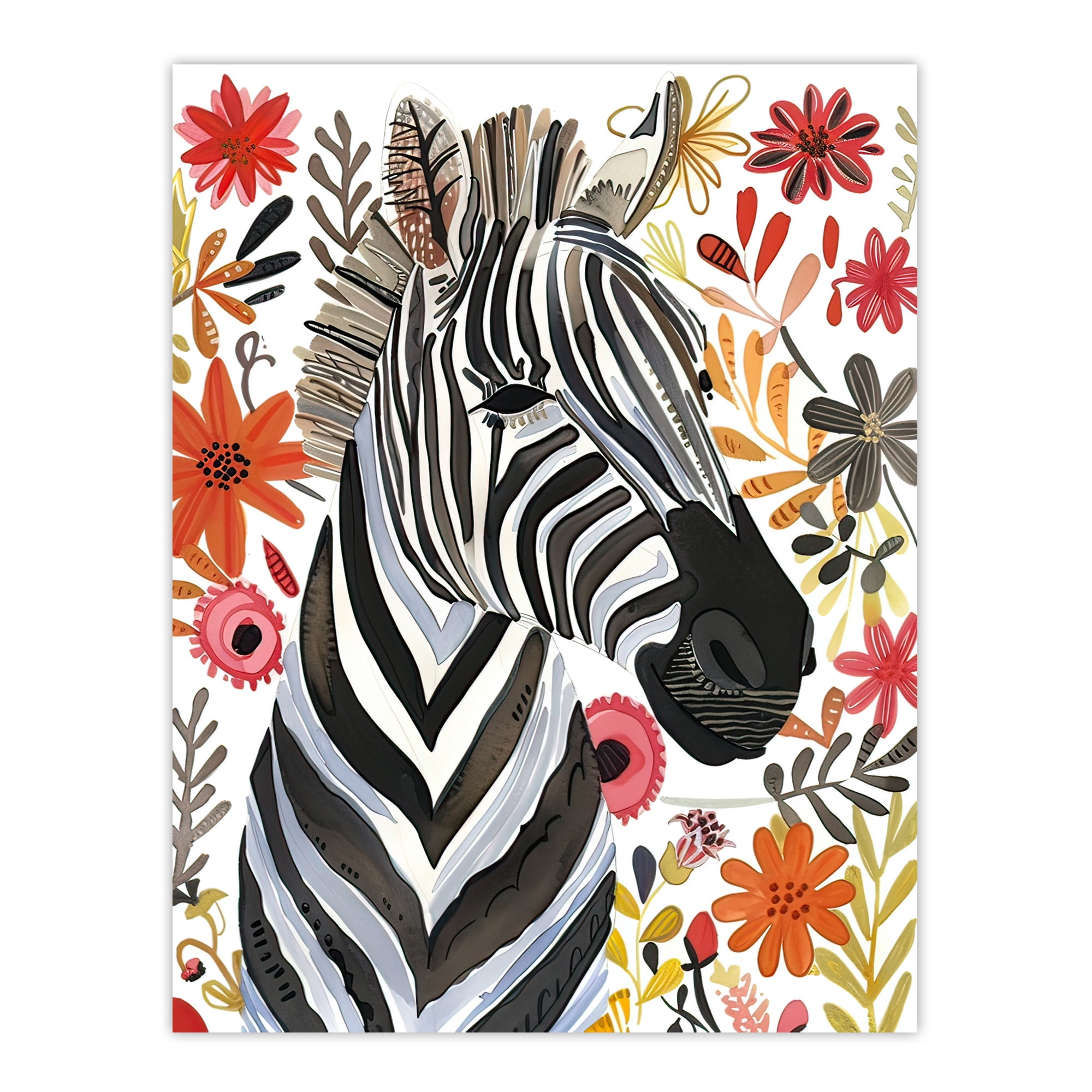 Artery8 Boho Zebra Bright Floral Watercolour Painting Living Room Large ...